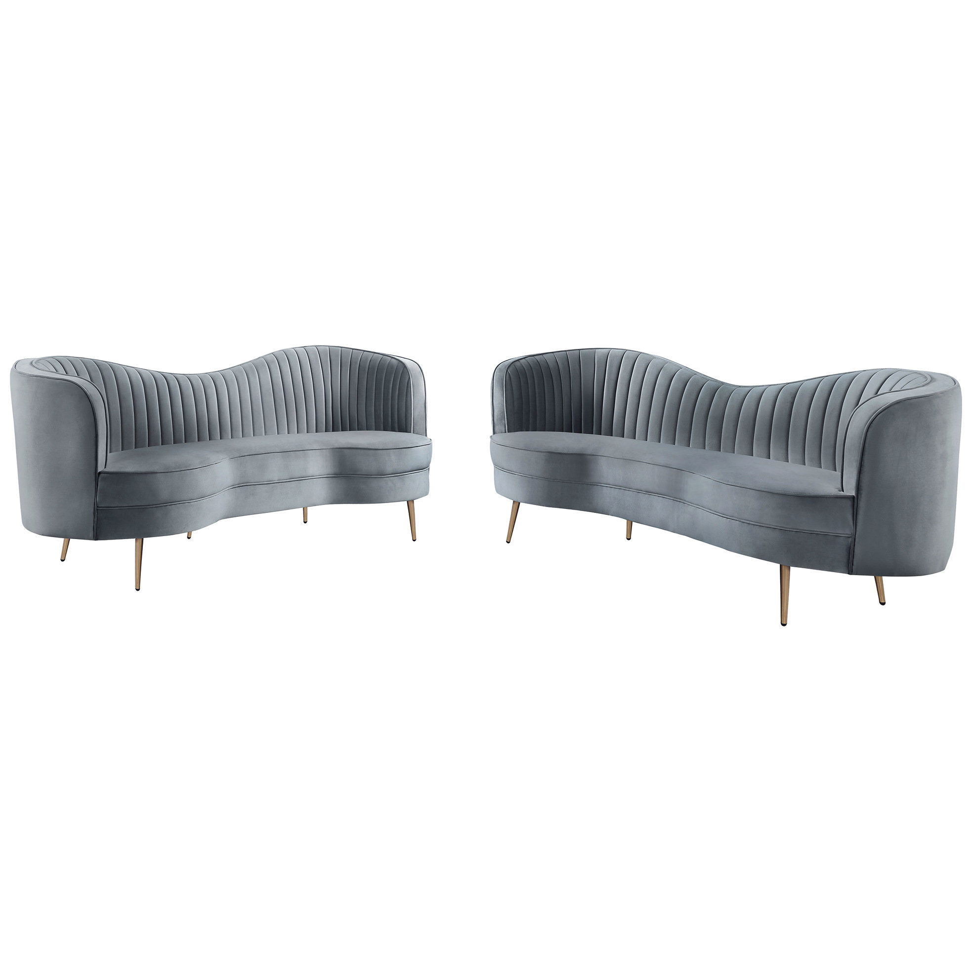 Everly Quinn Grey And Gold Camel Back Living Room , Elegant Velvet ...