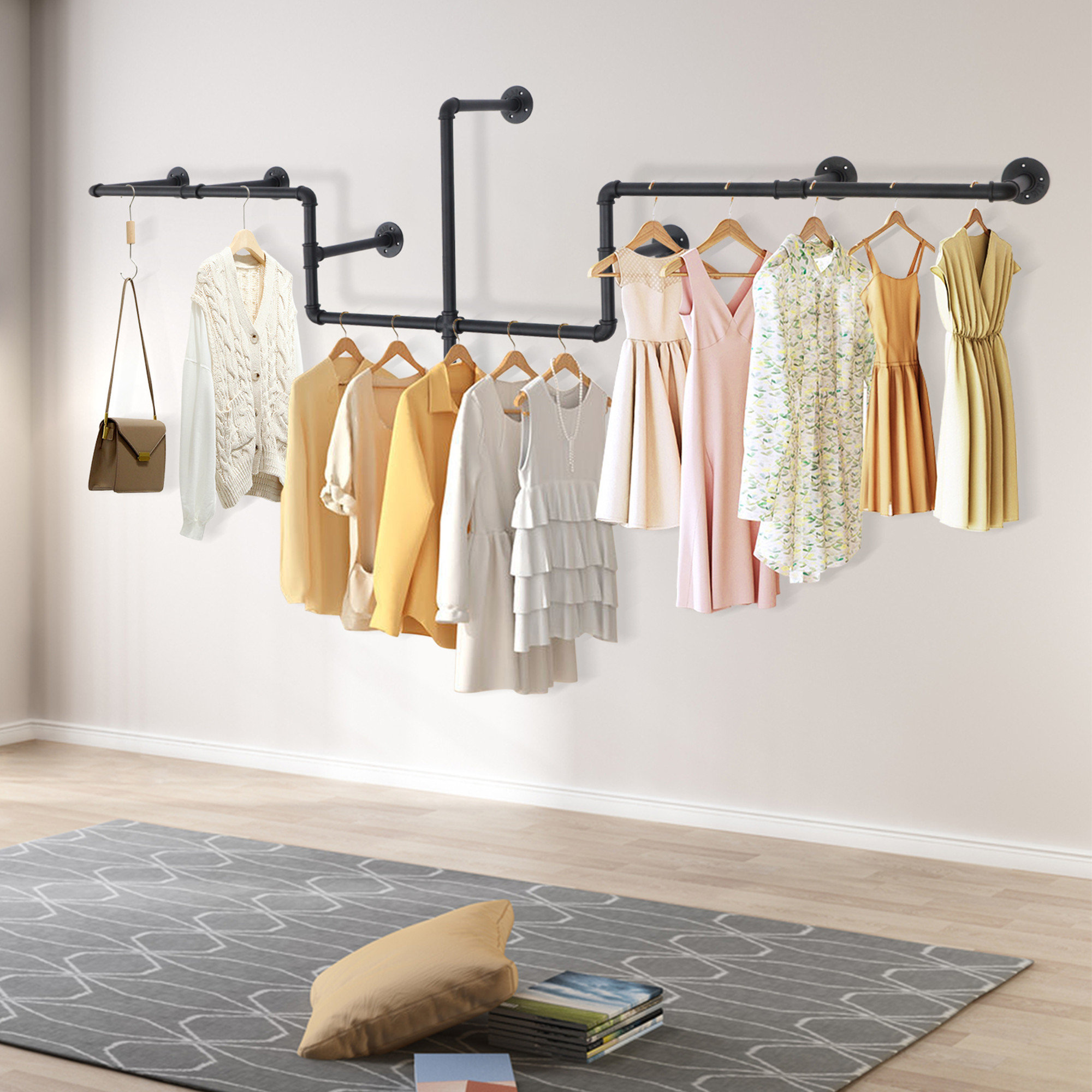 Williston Forge Anorah 85.83'' Wall Mounted Clothes Rack | Wayfair