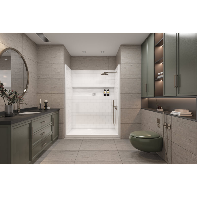 Vanity Art 60" x 32" 4-Piece Direct-to-Stud Alcove Shower Wall Kit With ...