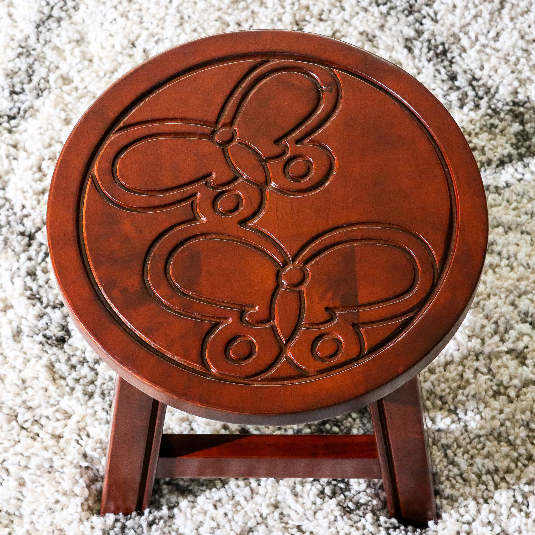 Winston Porter Wooden Stool With Maple Leaf Carving - Adds A Natural ...
