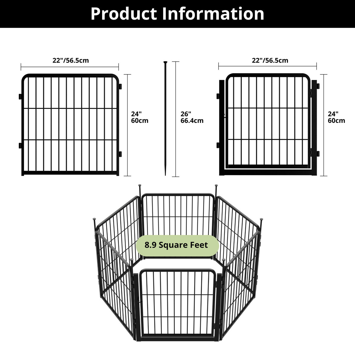 Cozy Castle 6 Fence Panels No Dig Easy Install Metal Fence, Decorative ...