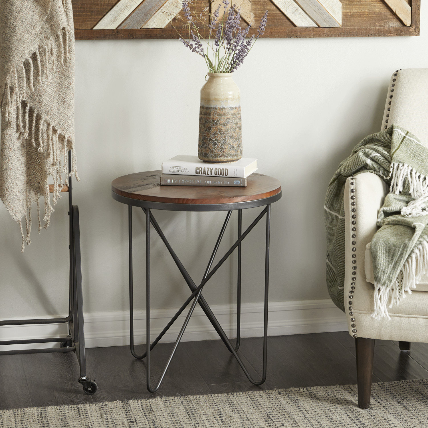 17 Stories Solid Wood Cross Legs End Table | Wayfair