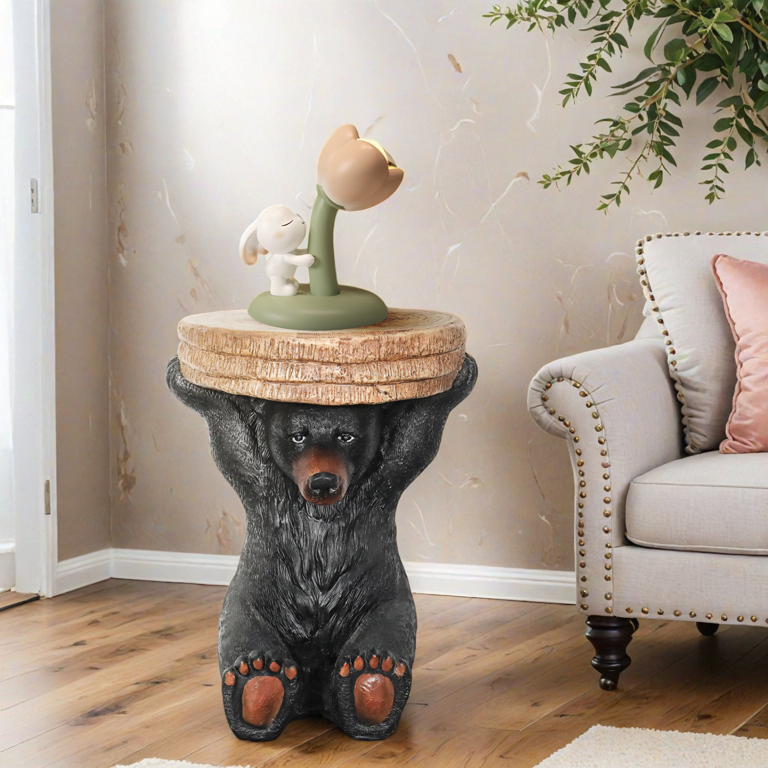 Union Rustic 20.8" Outdoor/Indoor Concrete Black Bear Side Table - Bear ...