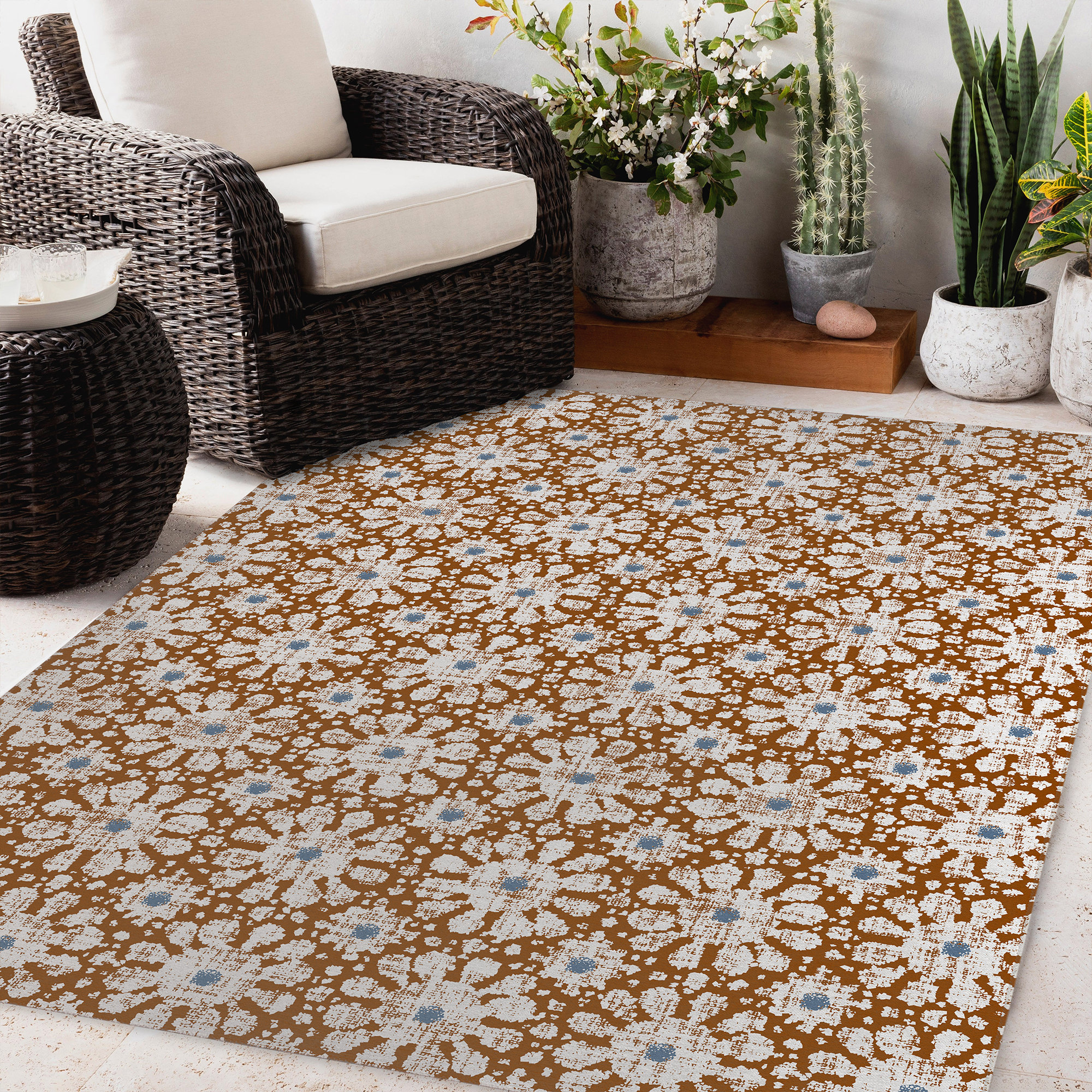 Lark Manor™ Radium FARMHOUSE FLOWER RUST Outdoor Rug By | Wayfair