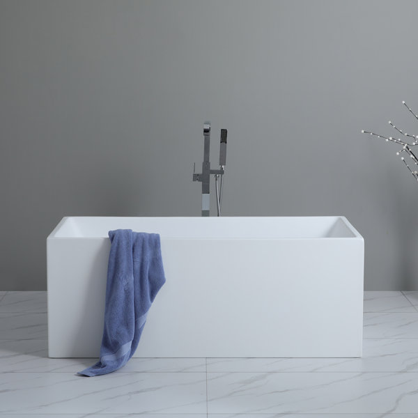 KDK HOME 55" Freestanding Soaking Bathtub Rectangular Acrylic Tub with ...