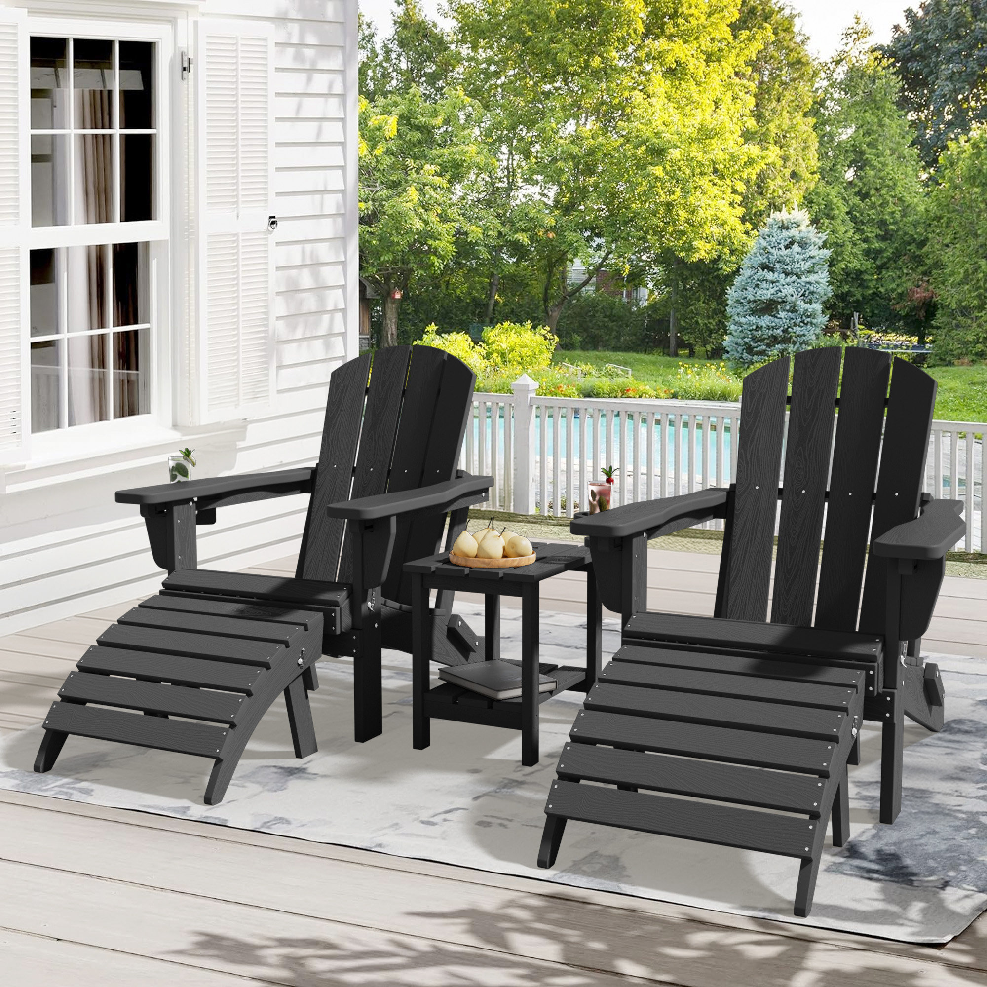 Winston Porter Dalson 5-Piece Plastic Adirondack Chair with Side Table ...