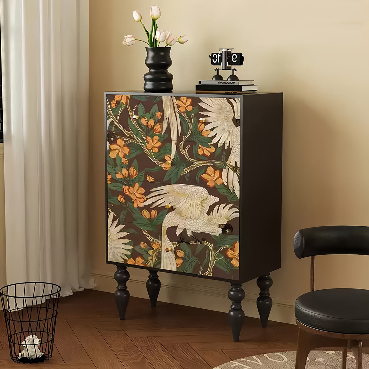 Vivid Space Creation Tall Feet Household Drawers Storage Decor Cabinet ...