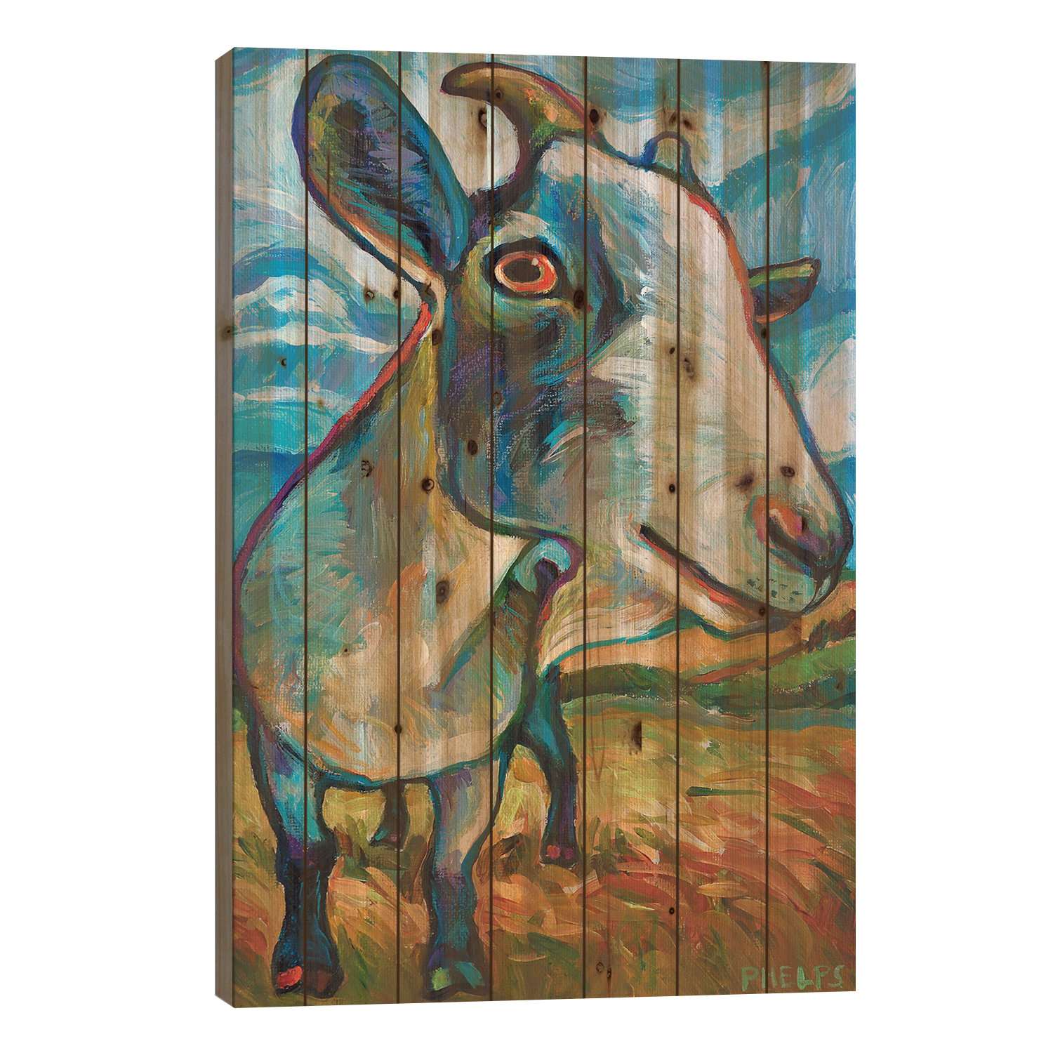 Rosalind Wheeler Rayvonn Van Goat On Wood by Robert Phelps Print | Wayfair