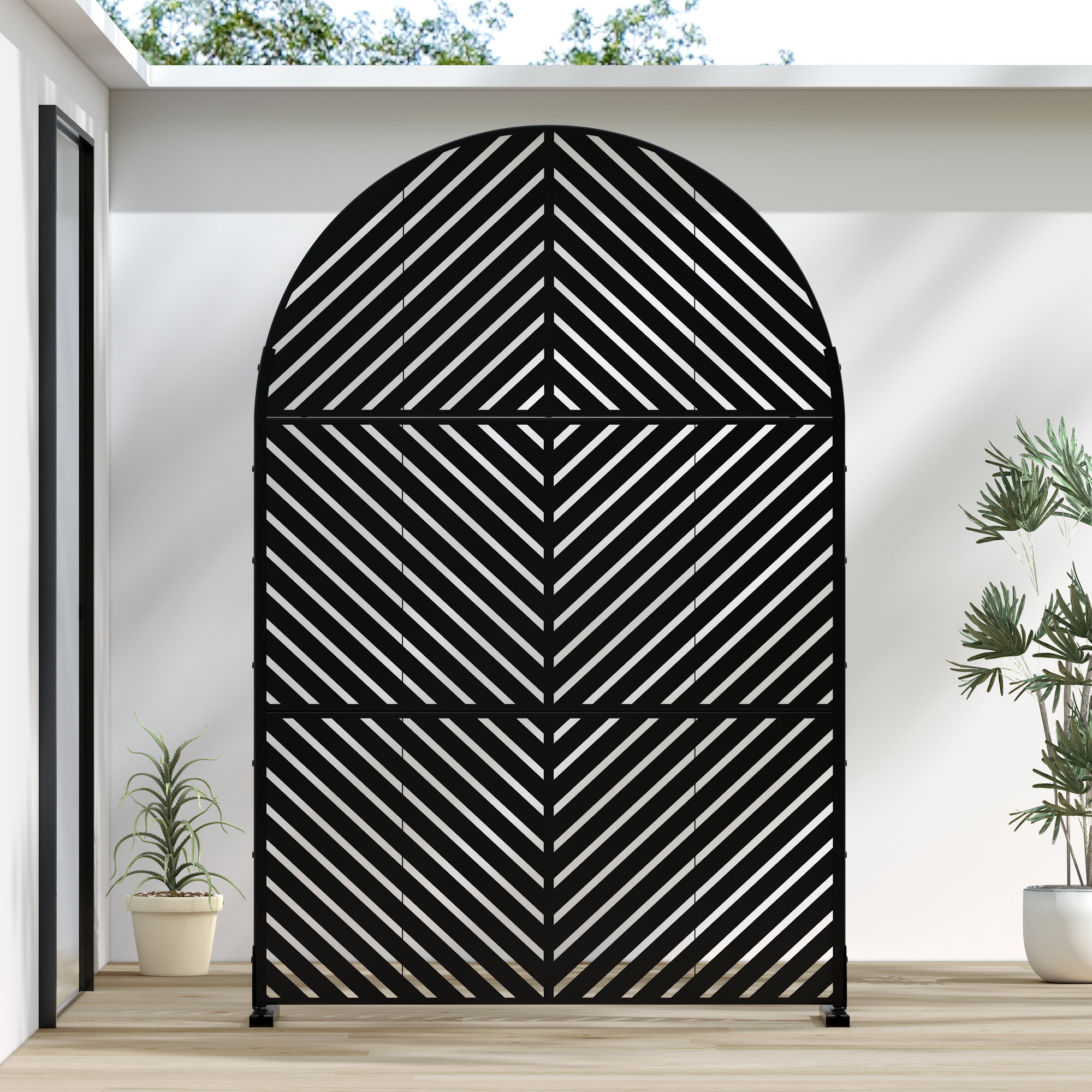 Lumioca Parallel 72"x47" Arched Black Metal Outdoor Privacy Screen ...