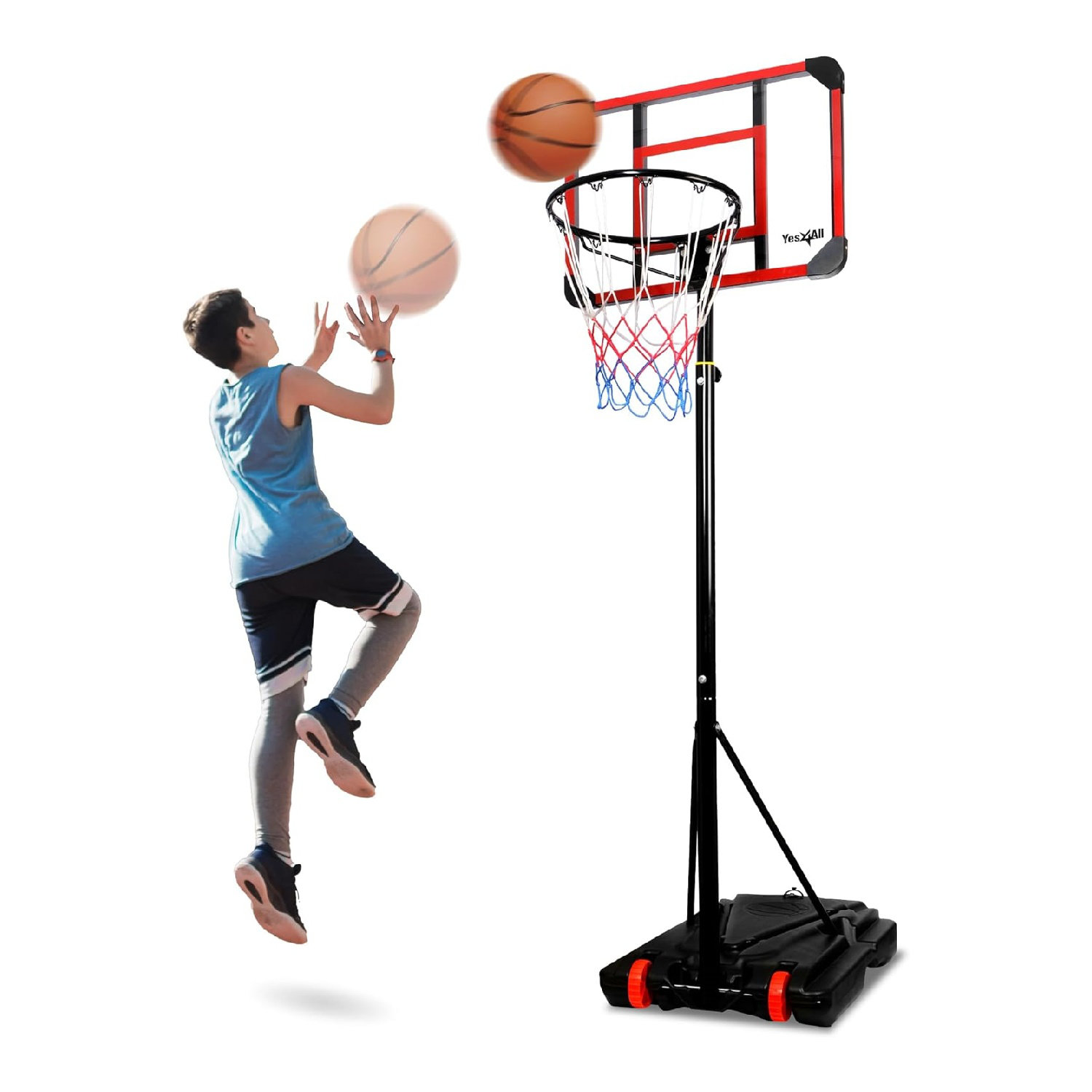 JETEHO Portable Basketball Hoop, 5.8-7Ft Adjustable Height Portable ...