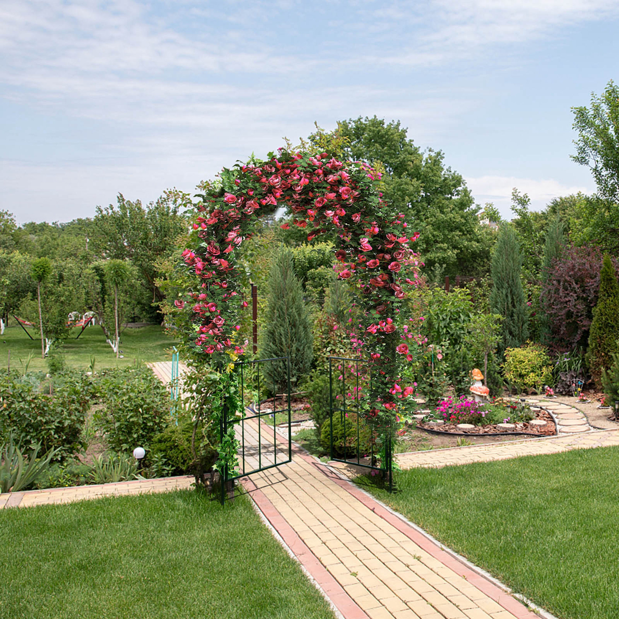 Costway Garden Arch Arbour Trellis With Gate 7.5 Ft Patio Archway ...