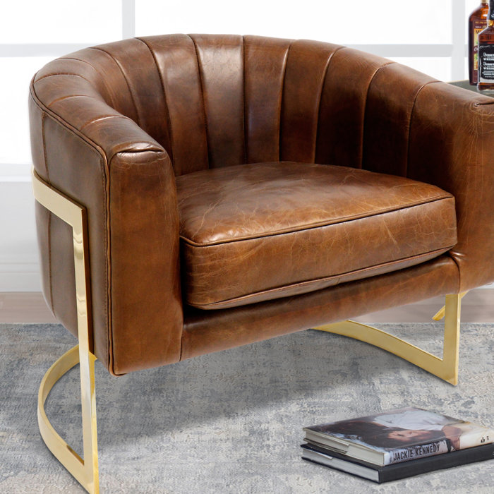 Pasargad Vicenza Leather Barrel Chair & Reviews | Wayfair