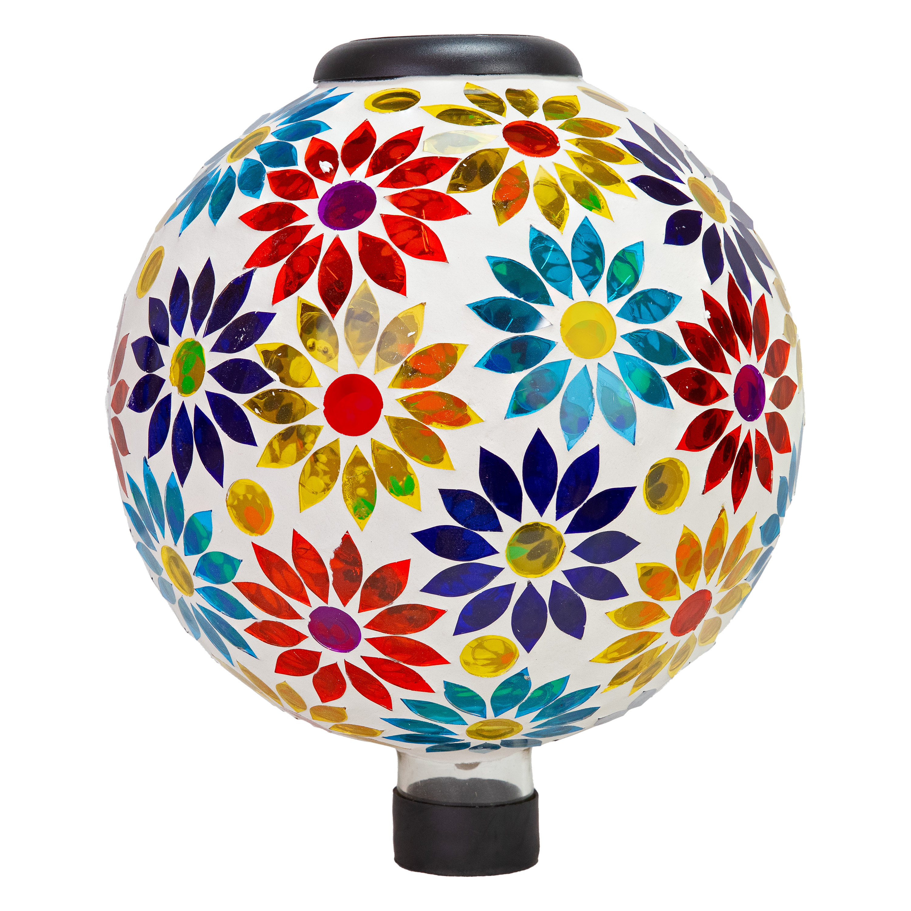 Lark Manor™ Vas Blue Cool Blossoms 10" Mosaic Glass Outdoor Gazing ...