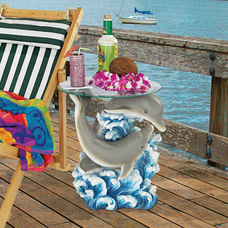 Design Toscano Dolphin Cove Sculptural Glass Side Table & Reviews | Wayfair