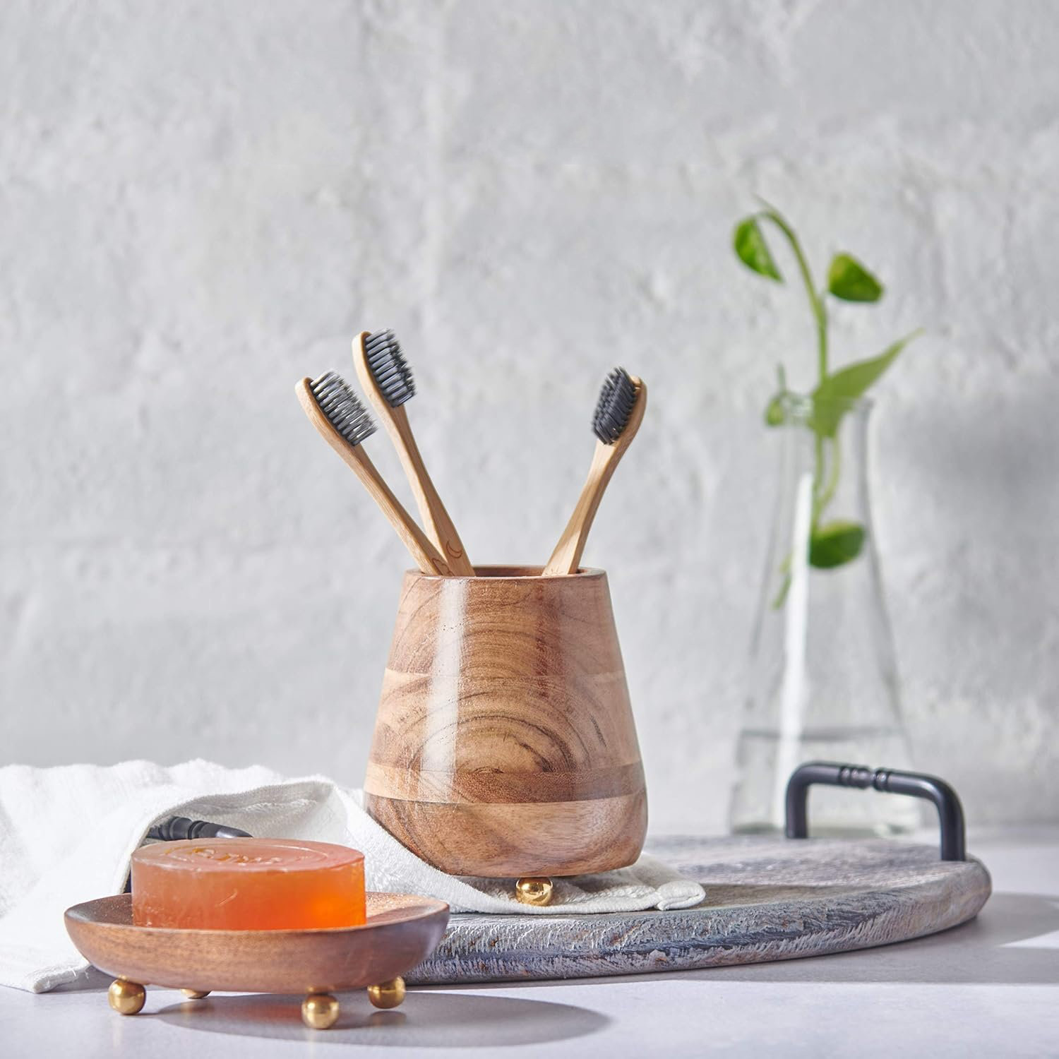 One Allium Way® Wooden Toothbrush Holder | Wayfair