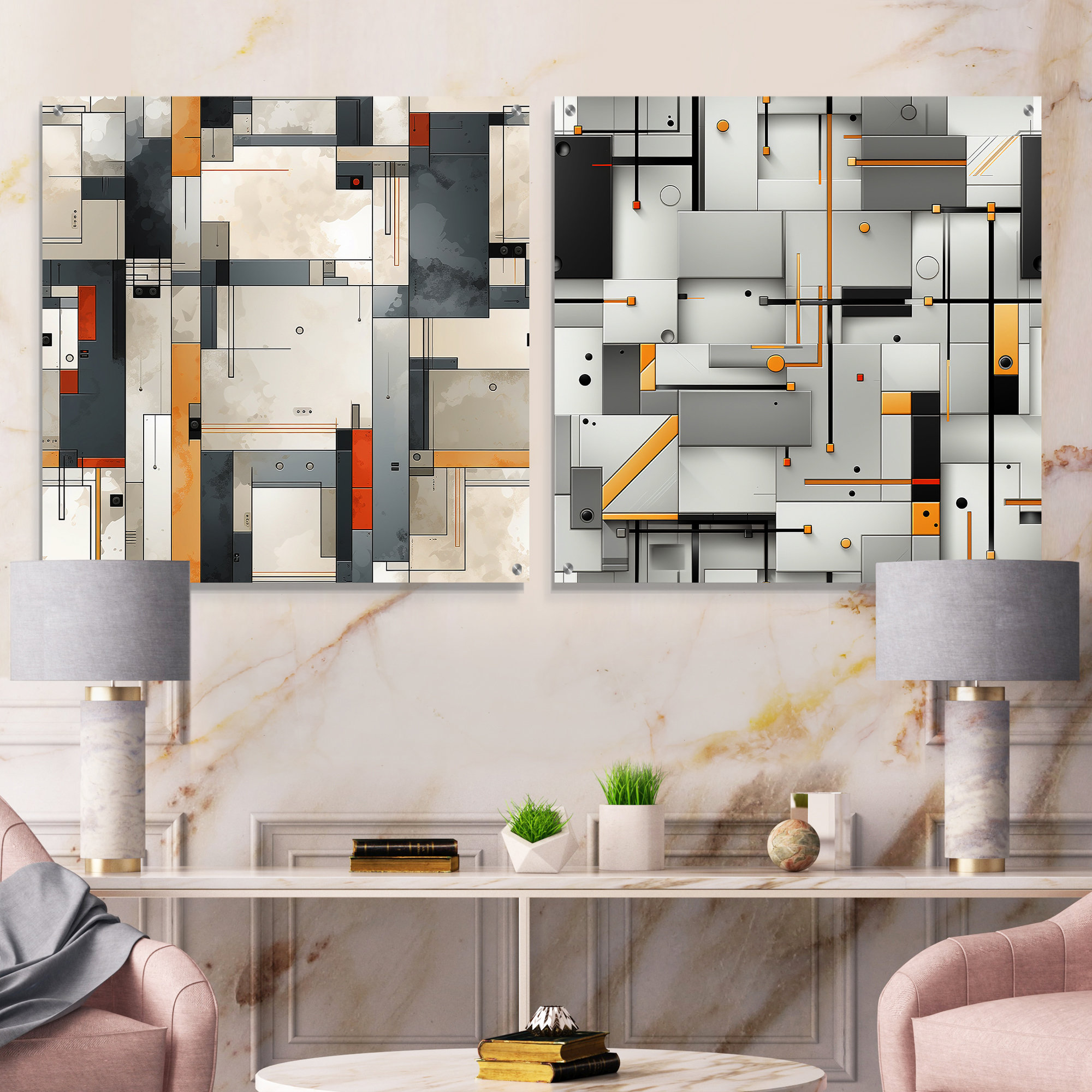 Design Art Concrete Grey Quadrants Pattern - Abstract Geometric Acrylic ...
