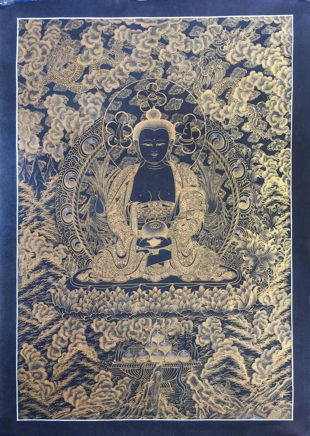 Exotic India Amitabha Buddha Kalo Sunaulo (Golden Black) Thangka ...
