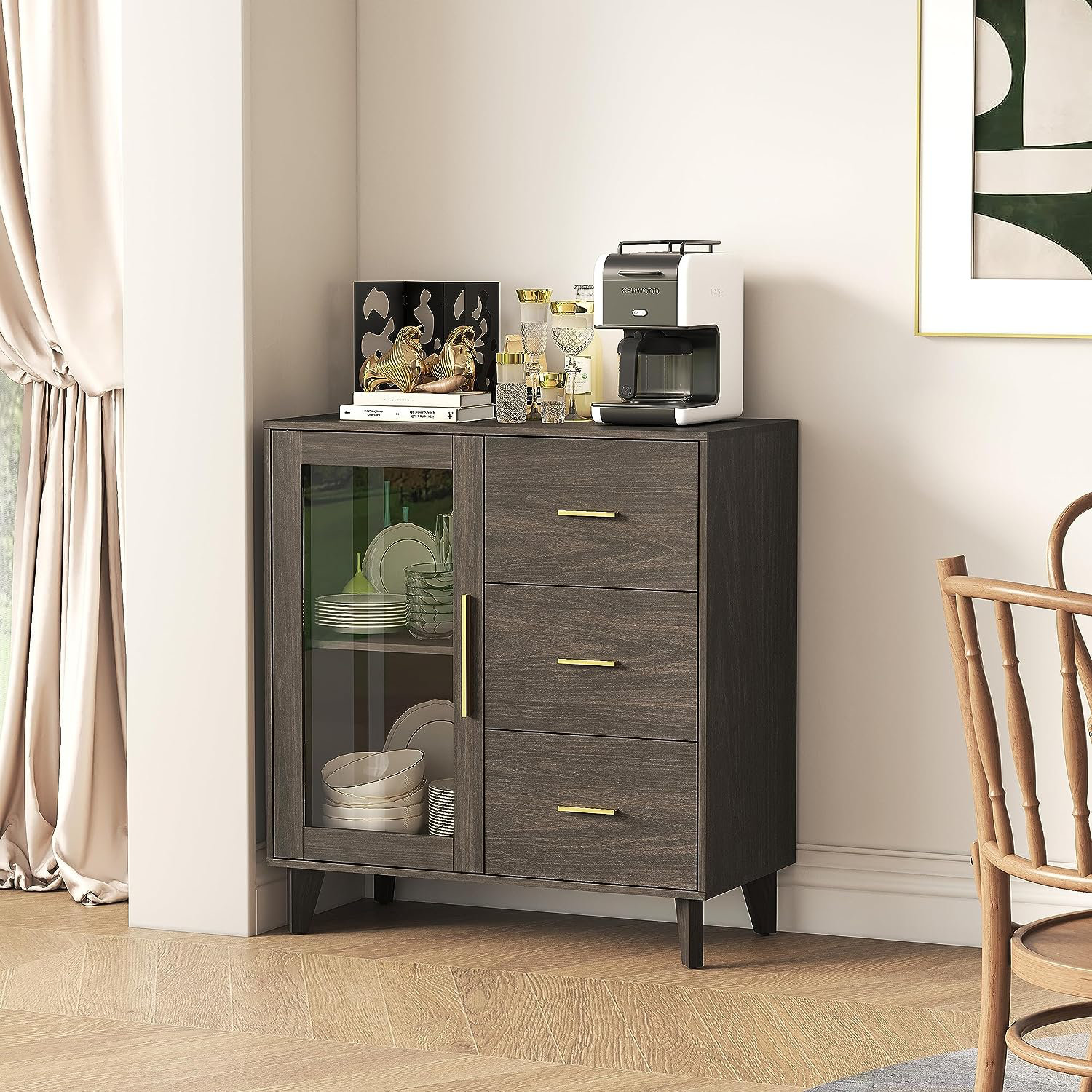 Ebern Designs Buffet moderne 31,5 "avec 3 tiroirs et 1 armoire ...