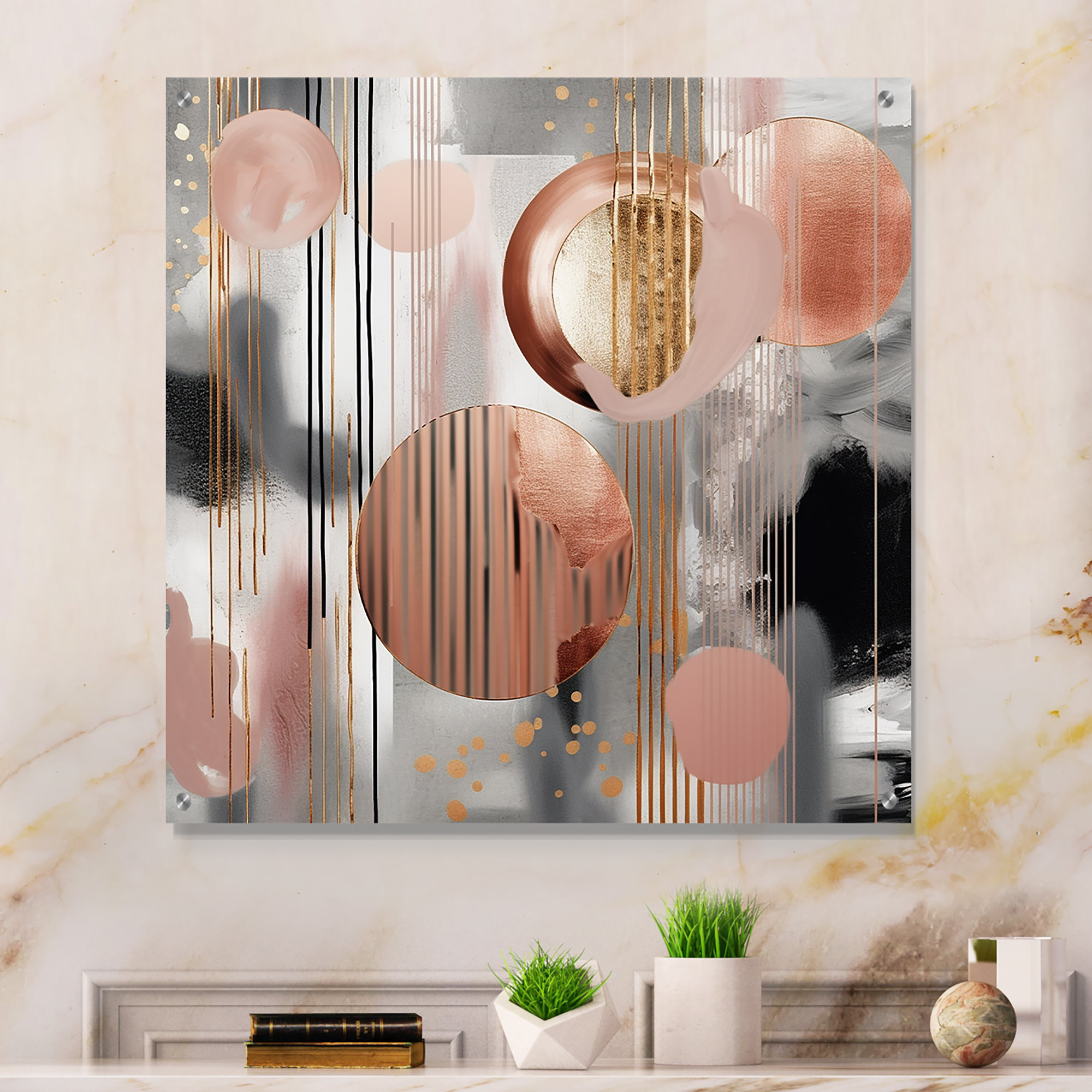 Ivy Bronx Pink Stripes And Lines Modern Art II - Abstract Modern Shapes ...