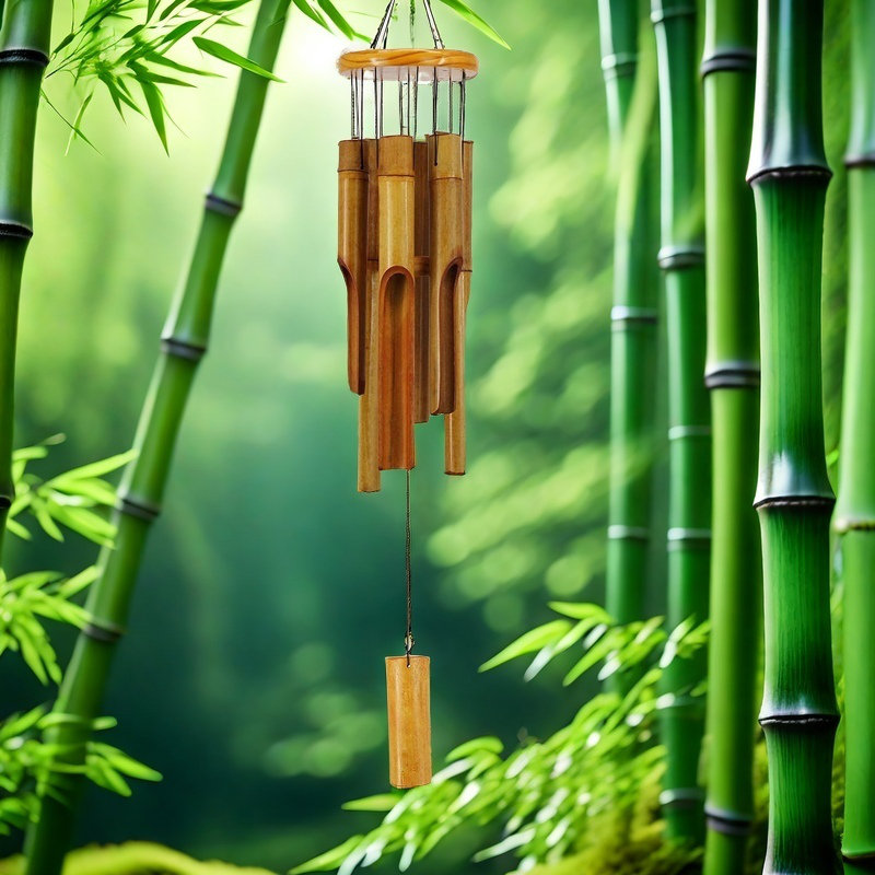 Arlmont & Co. 30"Bamboo Wind Chimes, Wooden Zen Garden Chimes with Deep ...