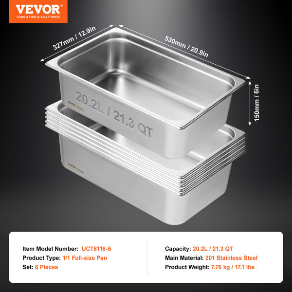 VEVOR Full Size Anti-Jam Steam Pan 6-Inch Deep Table Pan | Wayfair
