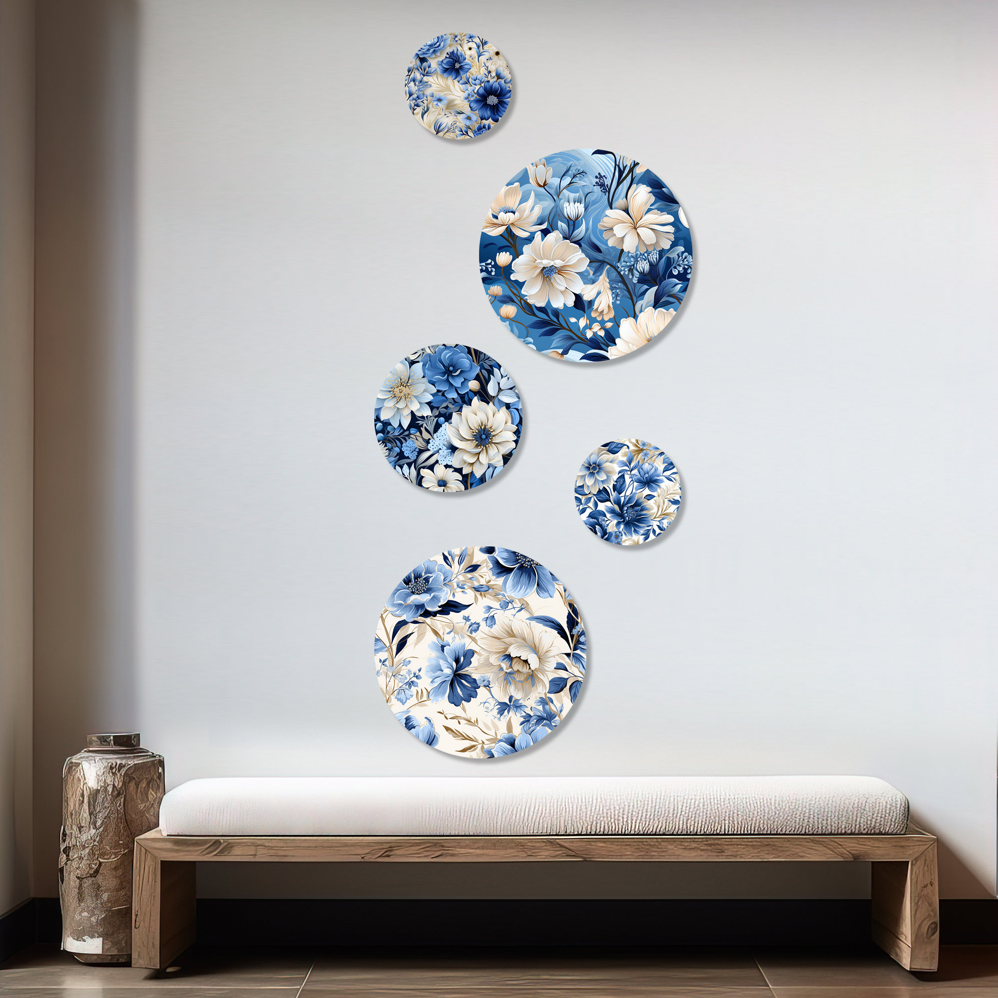 Design Art Coastal Retreat II Boho Pattern I - Floral Bohemian Round ...