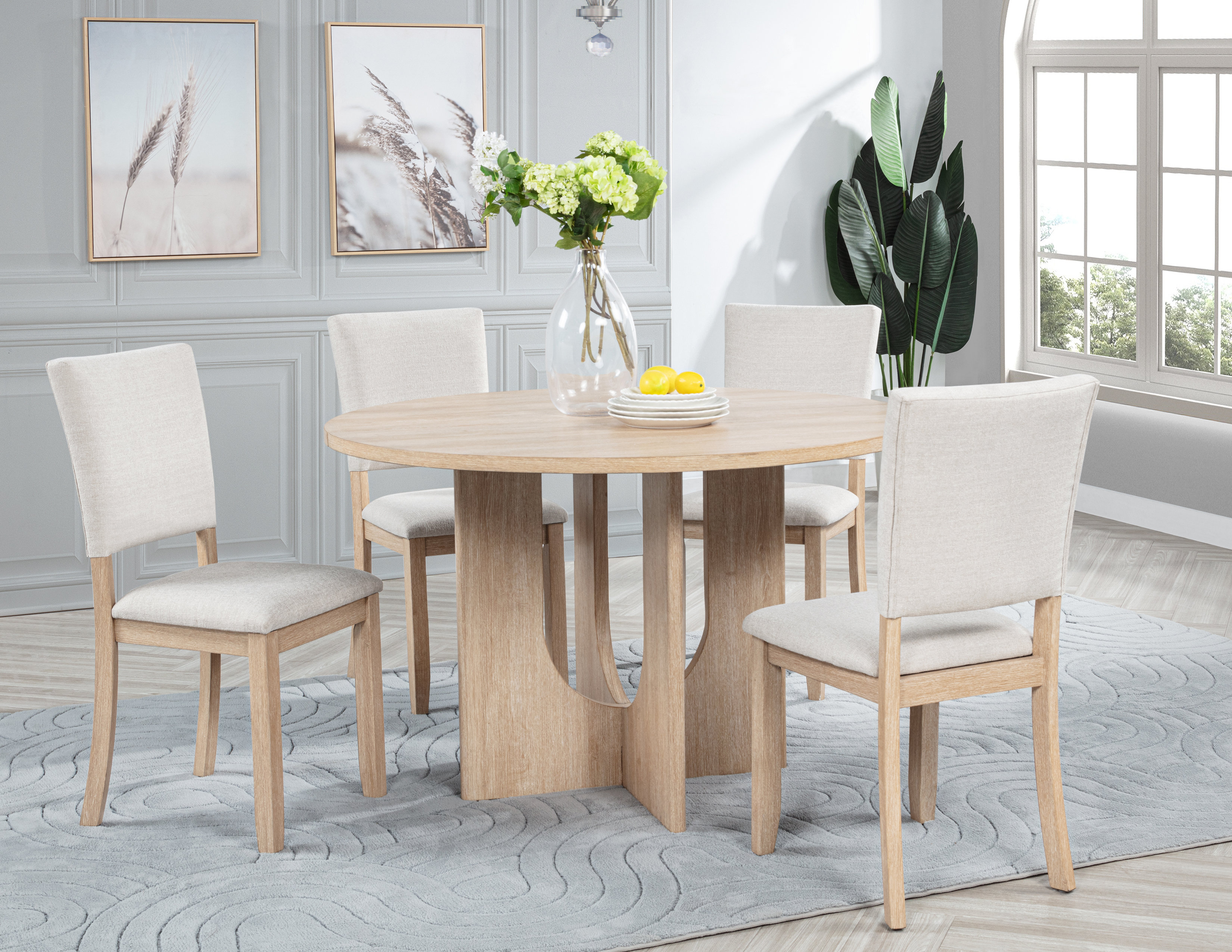 Gracie Oaks 5 Pieces Light Oak Round Dinette Set | Wayfair