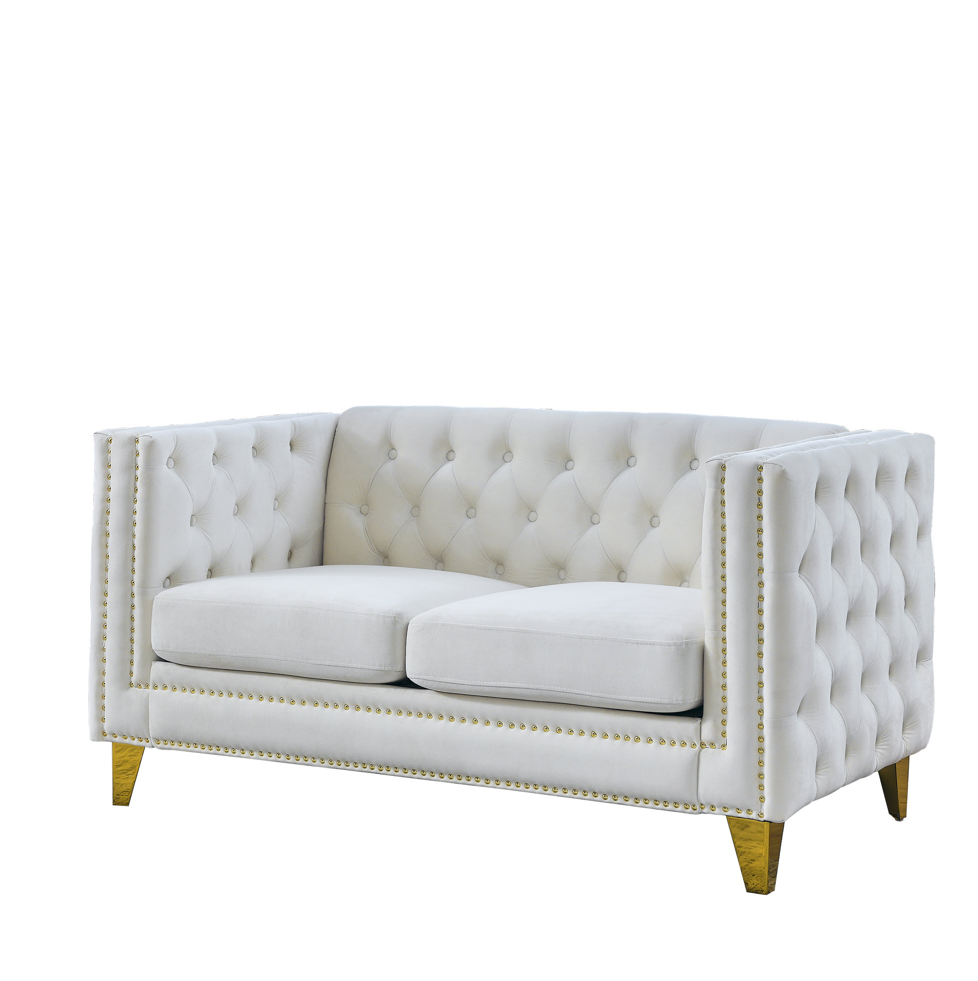 House of Hampton Velvet Sofa for Living Room,Buttons Tufted Square Arm ...