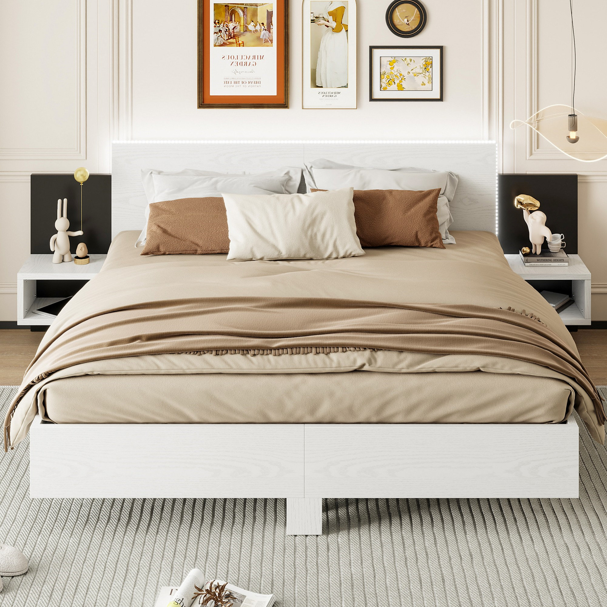 Latitude Run® Floating Style Bed With Bedside Tables And Lighted ...