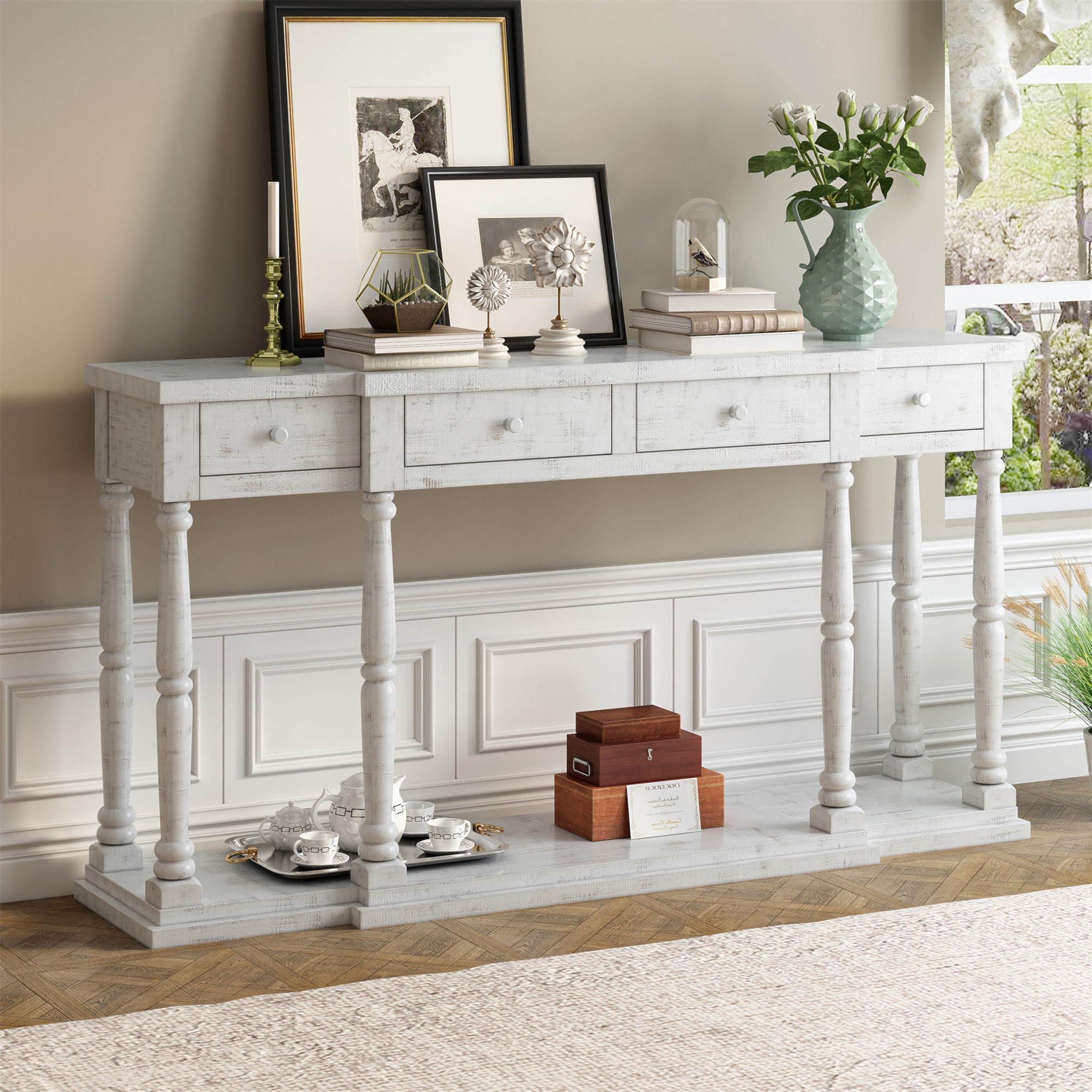 Lark Manor Retro Senior Console Table For Hallway Living Room Bedroom With 4 Front Facing ...