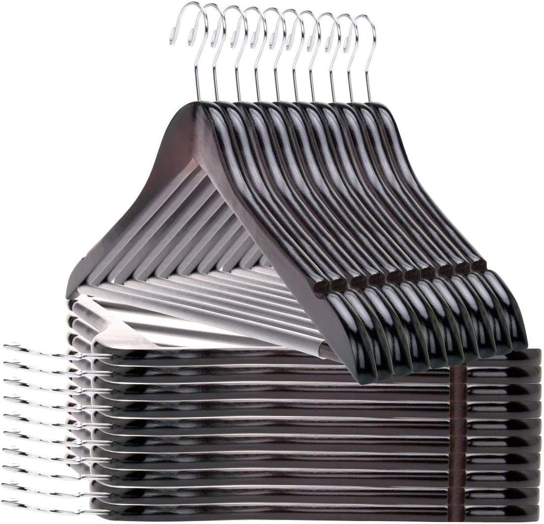 Rebrilliant Slightly Curved Mahogany Wooden Hangers 90-Pack, Chrome ...