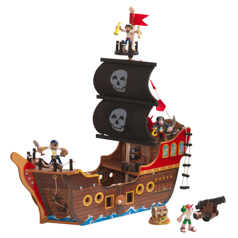 KidKraft Adventure Bound: Wooden Pirate Ship Play Set with Lights ...