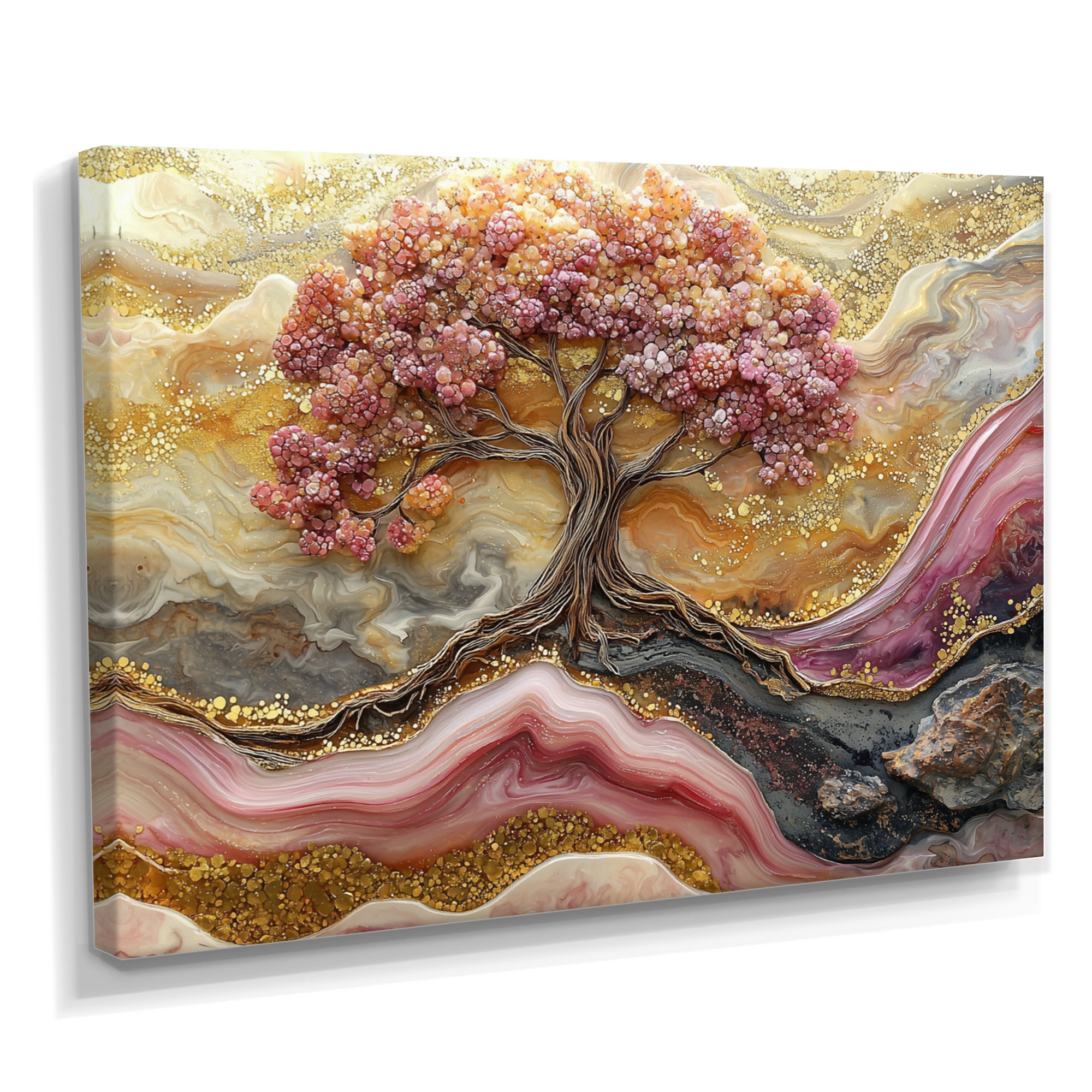 Mercer41 Pink Golden Marble Infinite Tree Of Life III - Tree of life ...