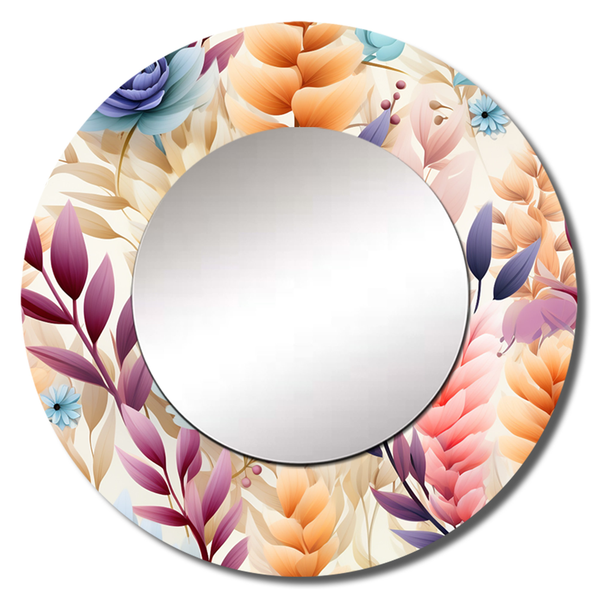 Design Art Pastel Bohemian Ferns Pattern - Floral Round Mirror Wall ...