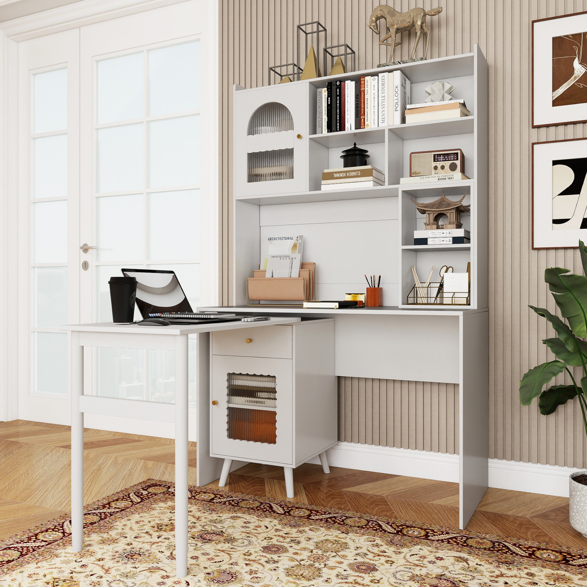 HIUU 70'' Tall L Shaped Computer Desk With Hutch For Living Room,Home ...