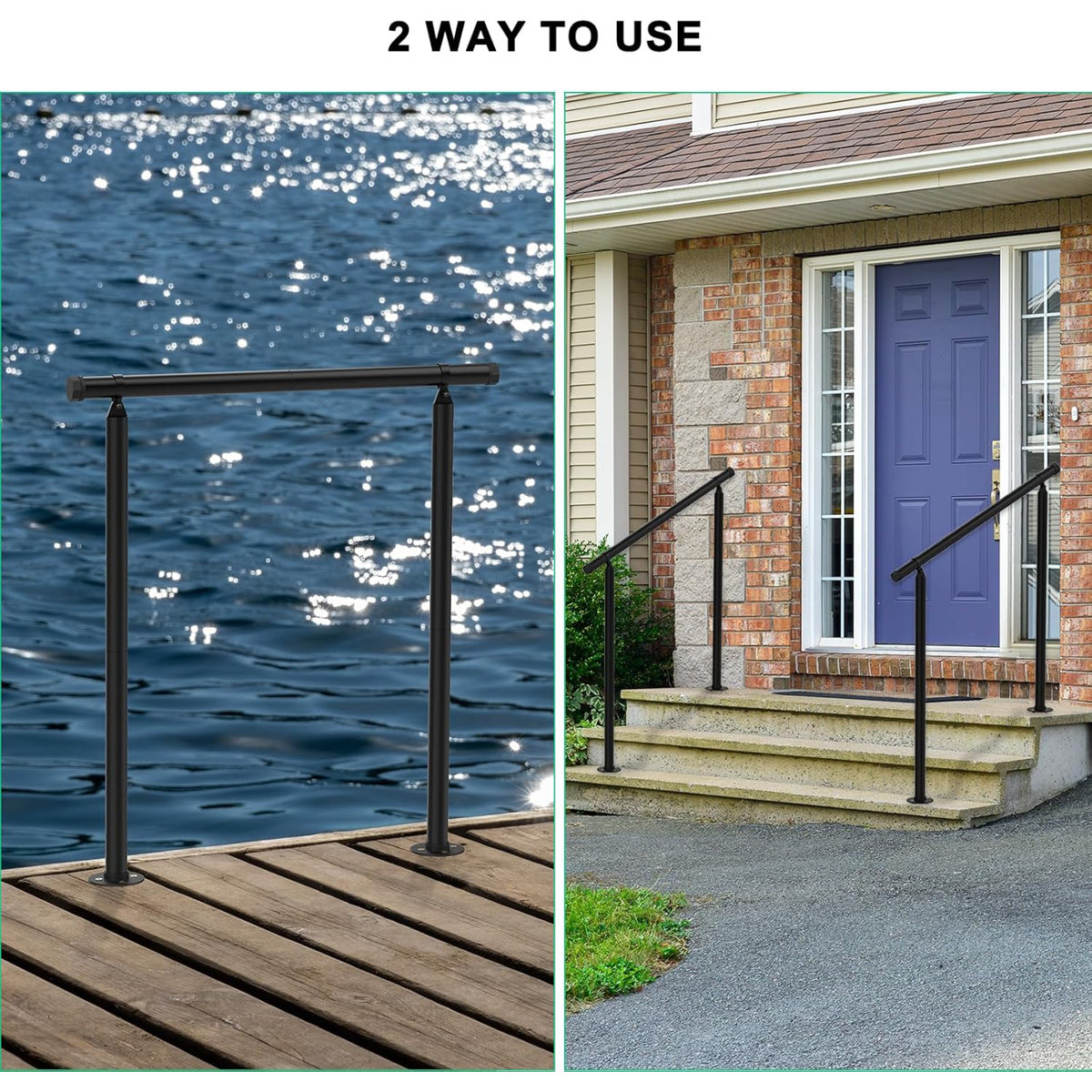 Elaine Mercure 2 Pack Handrails For Outdoor Steps,2 To 3 Steps Handrail ...