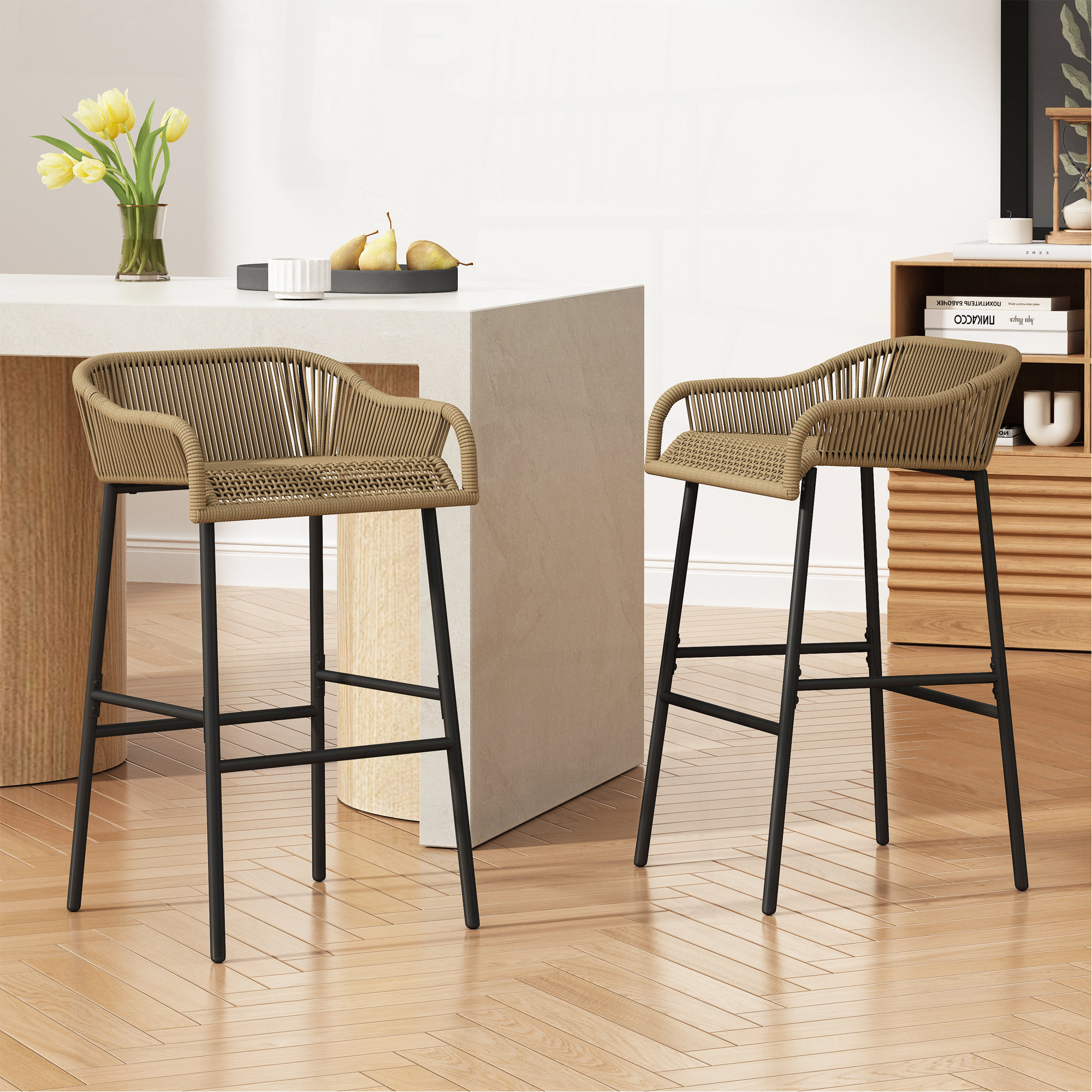 Rosecliff Heights La Push Outdoor Patio Brown Rope Bar Stool, Set Of 2 ...