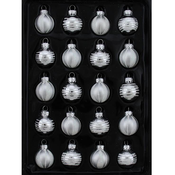 Northlight Seasonal 20-Piece Silver and White Mini Glass Ball Christmas ...