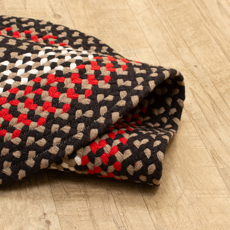 Super Area Rugs Farmhouse Braided Cotton Black / Red Area Rug | Wayfair