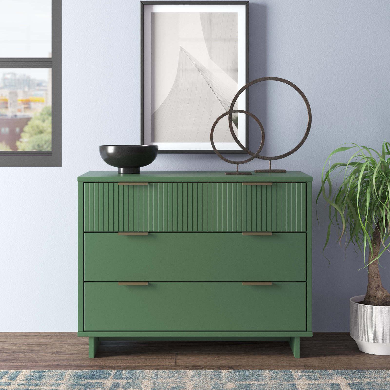 Manhattan Comfort Granville 38" Solid Wood Standard Dresser with 3 ...