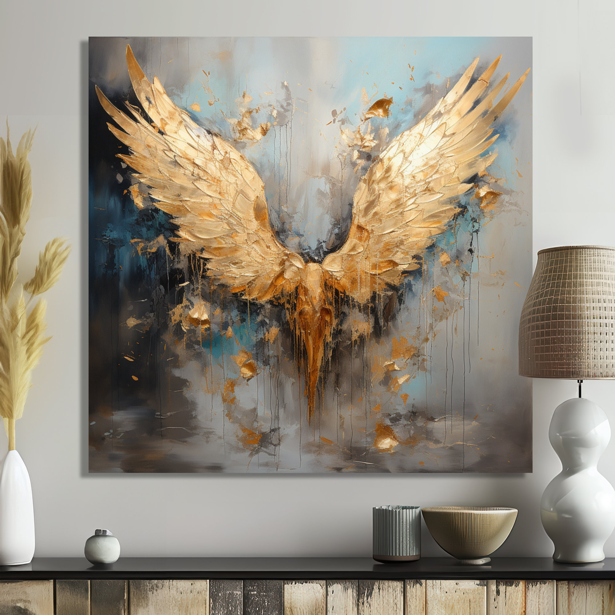 Lark Manor™ Angelic Radiance Golden Angel Wings II - Wings Angel Wall ...