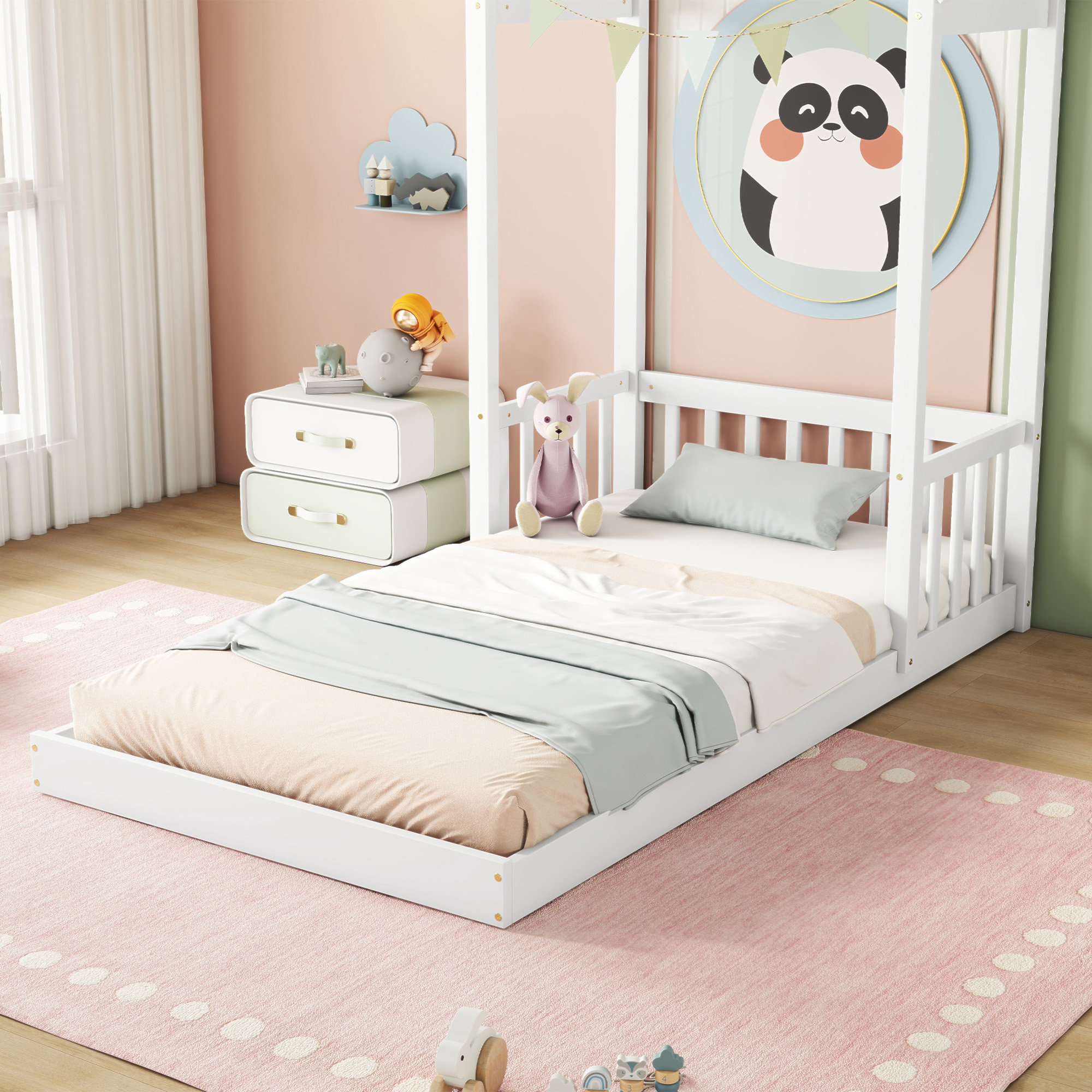 Charlton Home® House-Shaped Roof Headboard Floor Bed(Without Slats ...