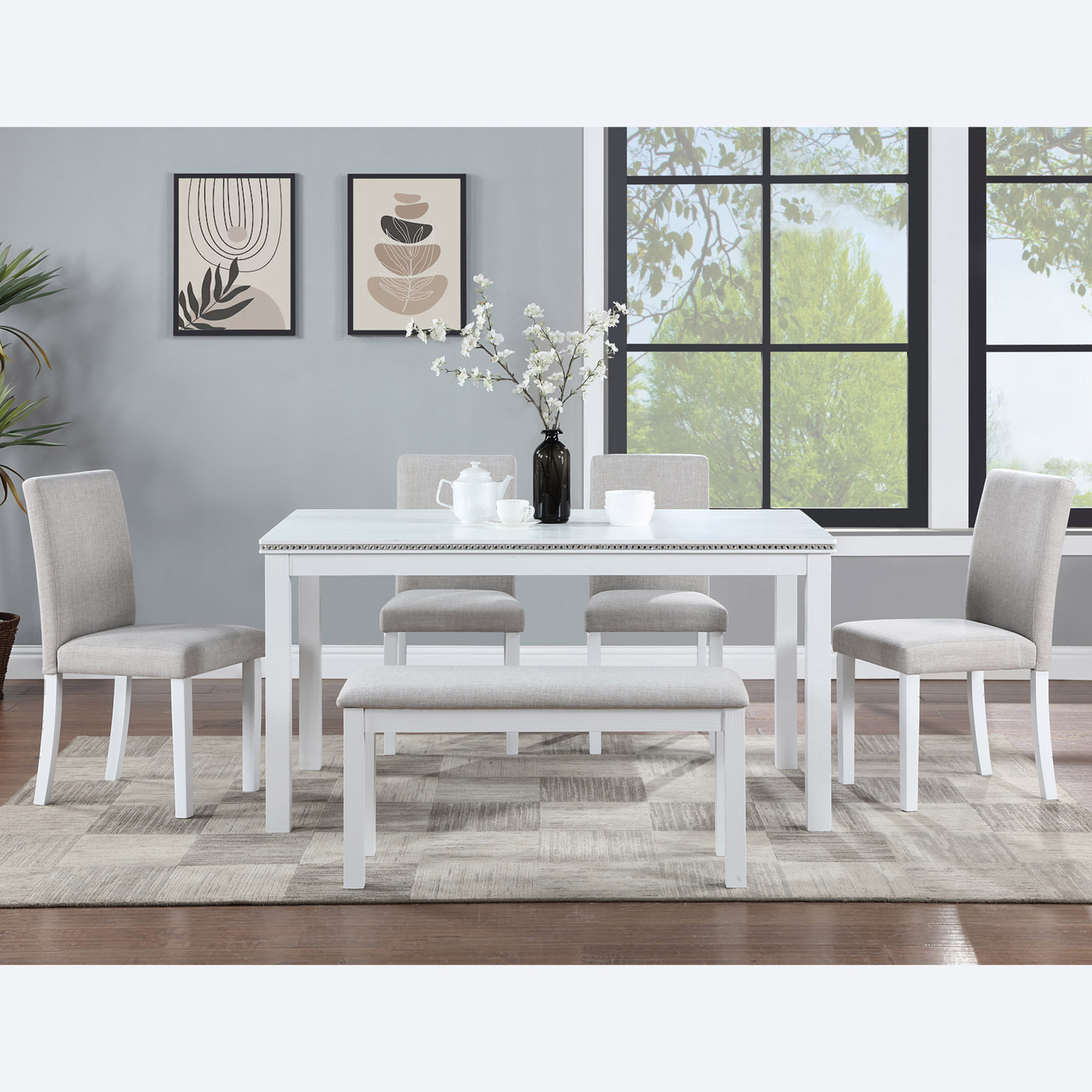 Latitude Run® Raeshelle Wooden Dining Rectangular Table with Bench for ...