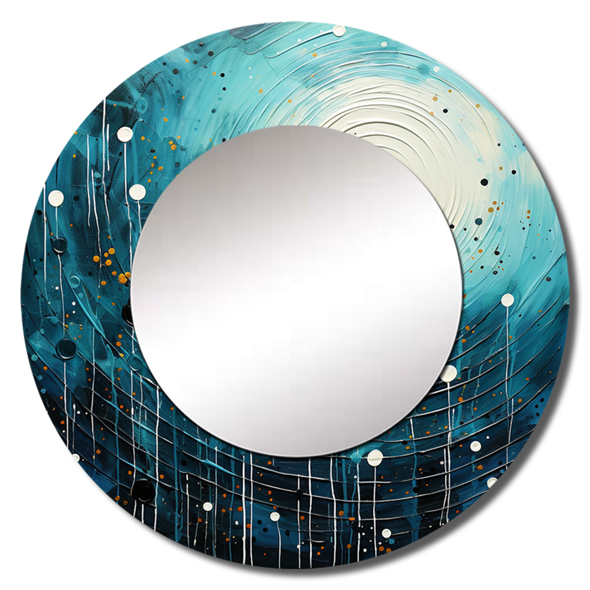 Design Art Blue Minimalism Moon II - Abstract Collages Round Mirror ...