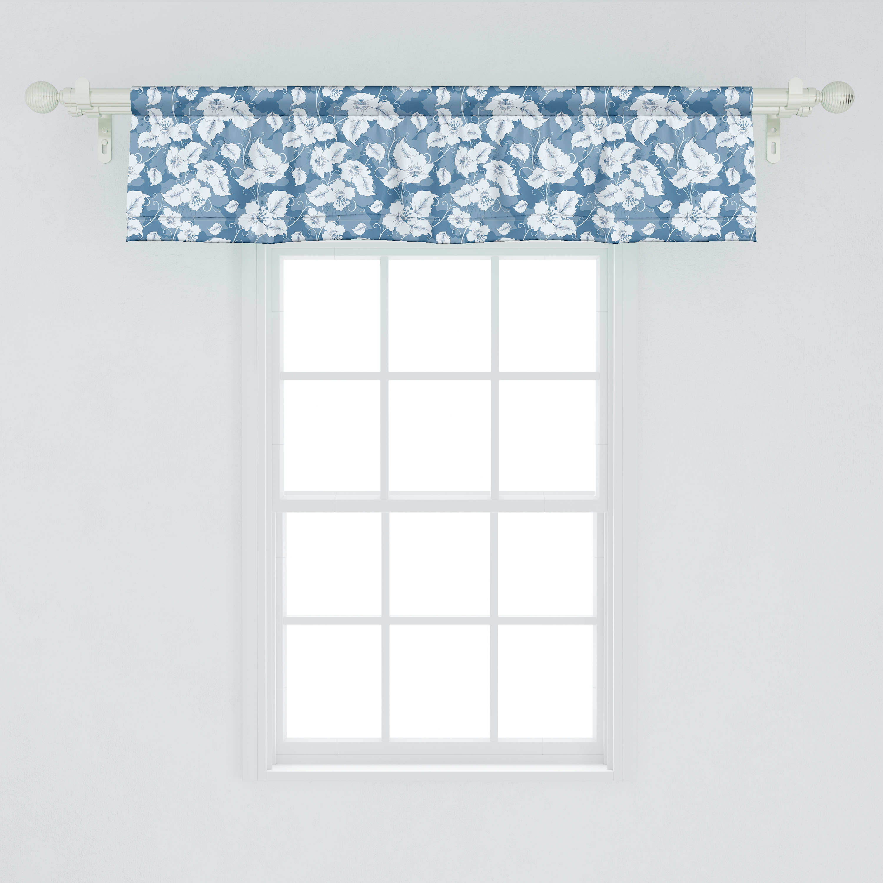 Ambesonne Floral Valance Pack of 2 Retro Blue Design Flowers Slate Blue ...