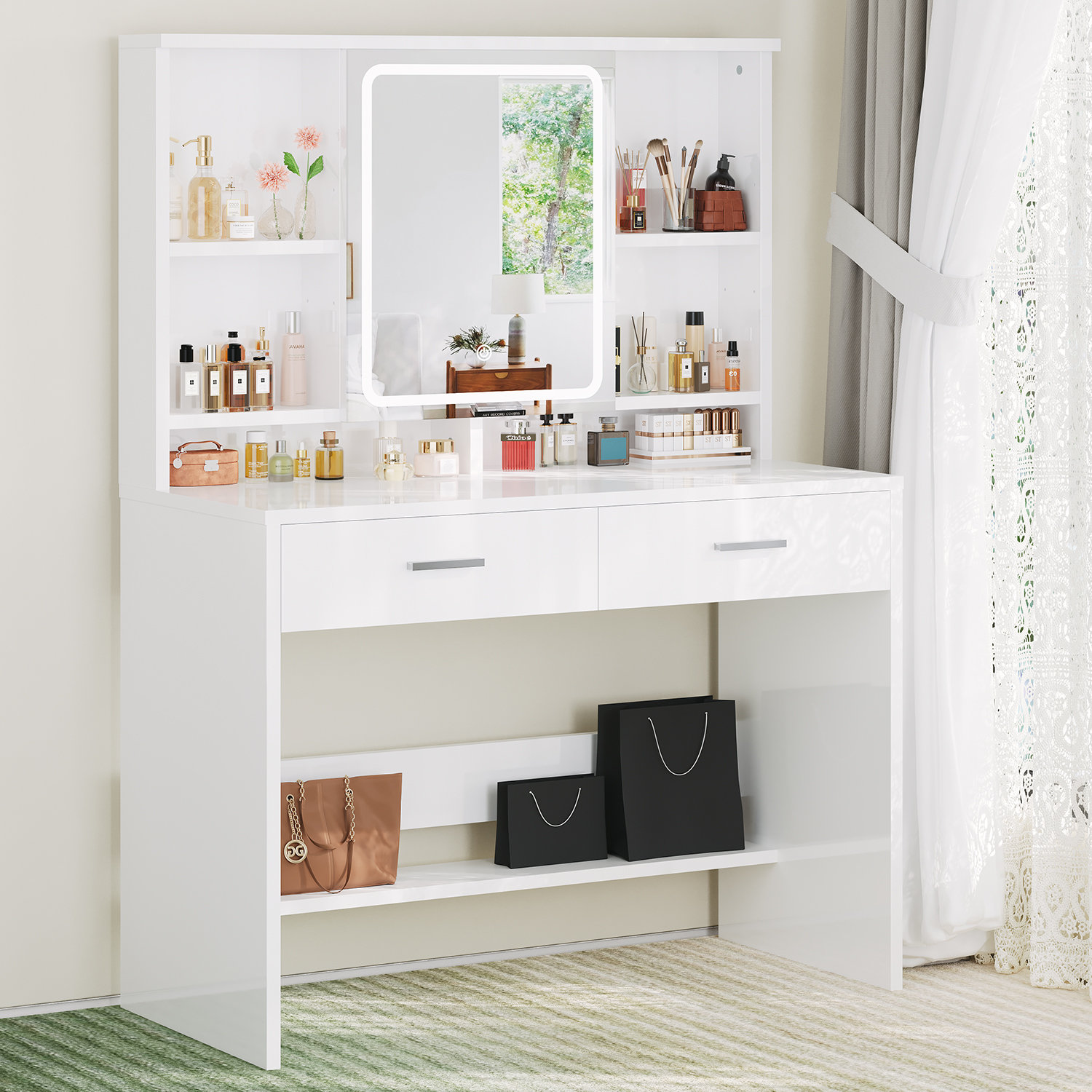 Metro Lane Led Mirrow Dressing Table 90cm Makeup Table With Jewelry ...