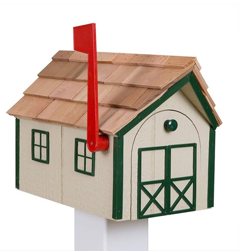 ZILNOX Roof Wooden Mailbox with Window & Door Trim, Post Mount ...