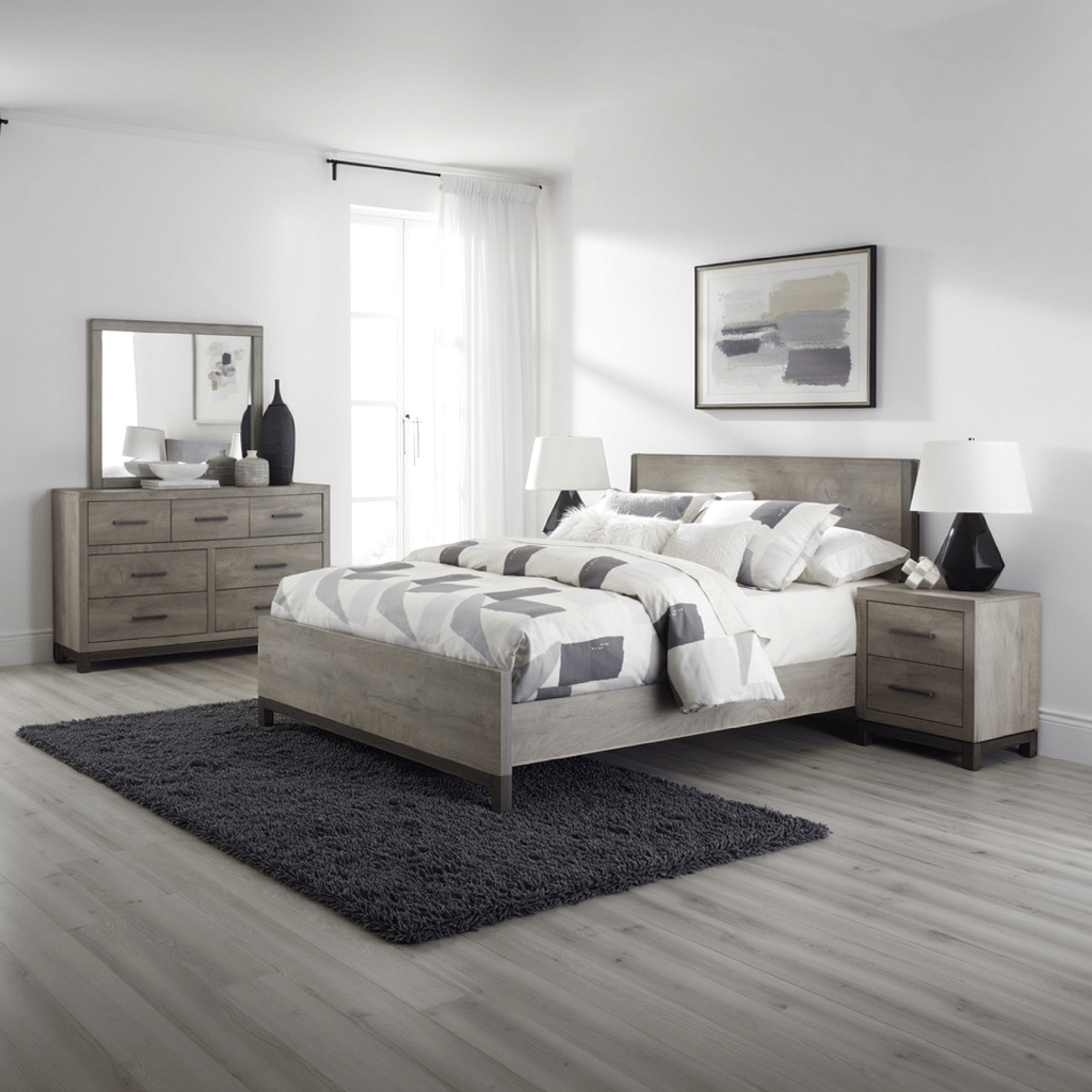 Benjara Zephyr 4 Pc Queen Size Bedroom Set, Light Gray, Brown, Modern ...