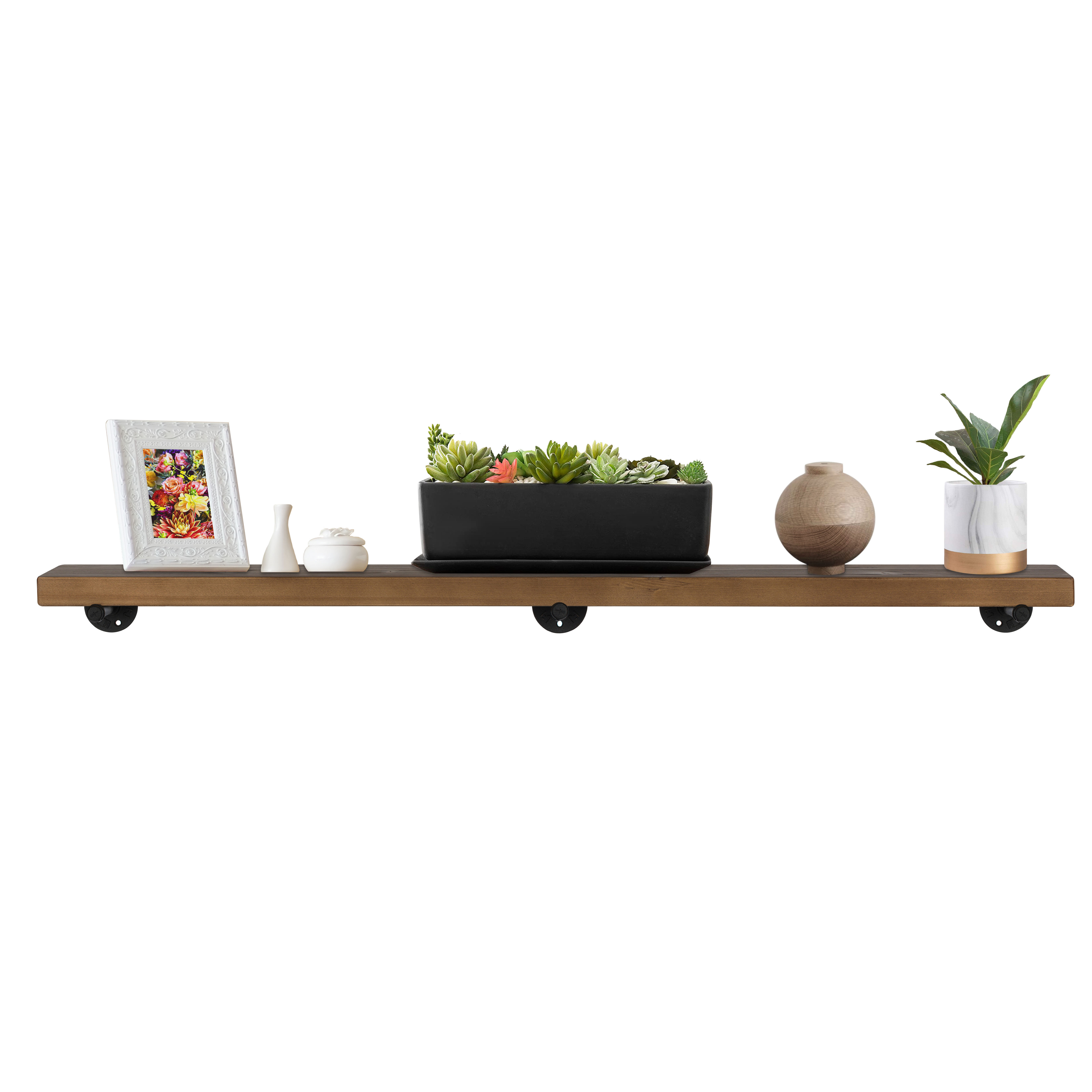 Loon Peak 60" Industrial Rustic Wood Wall Shelf - Espresso Real Wooden ...