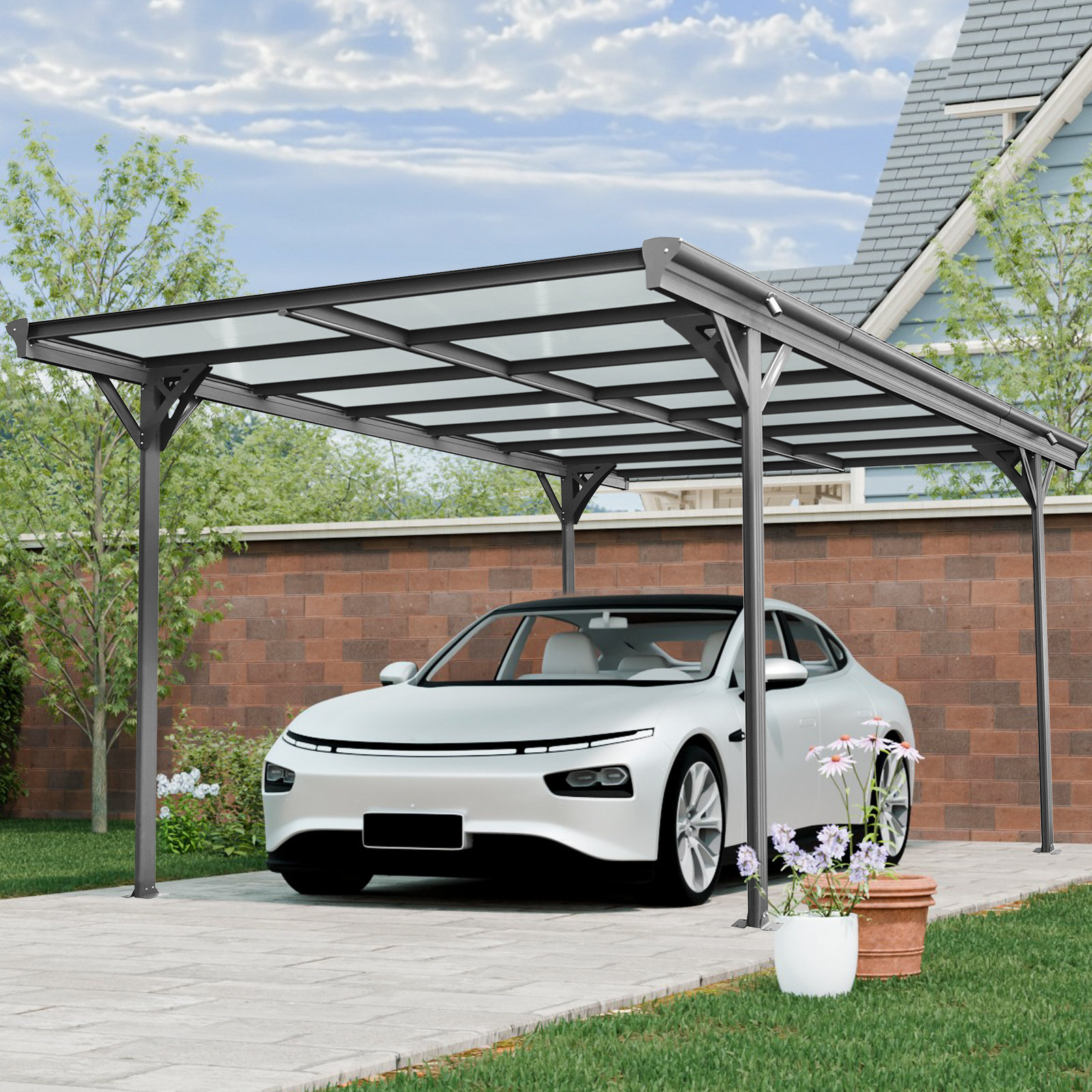 HOA.WWC 16x8x10 Outdoor Carport For Driveway Car, Truck | Wayfair